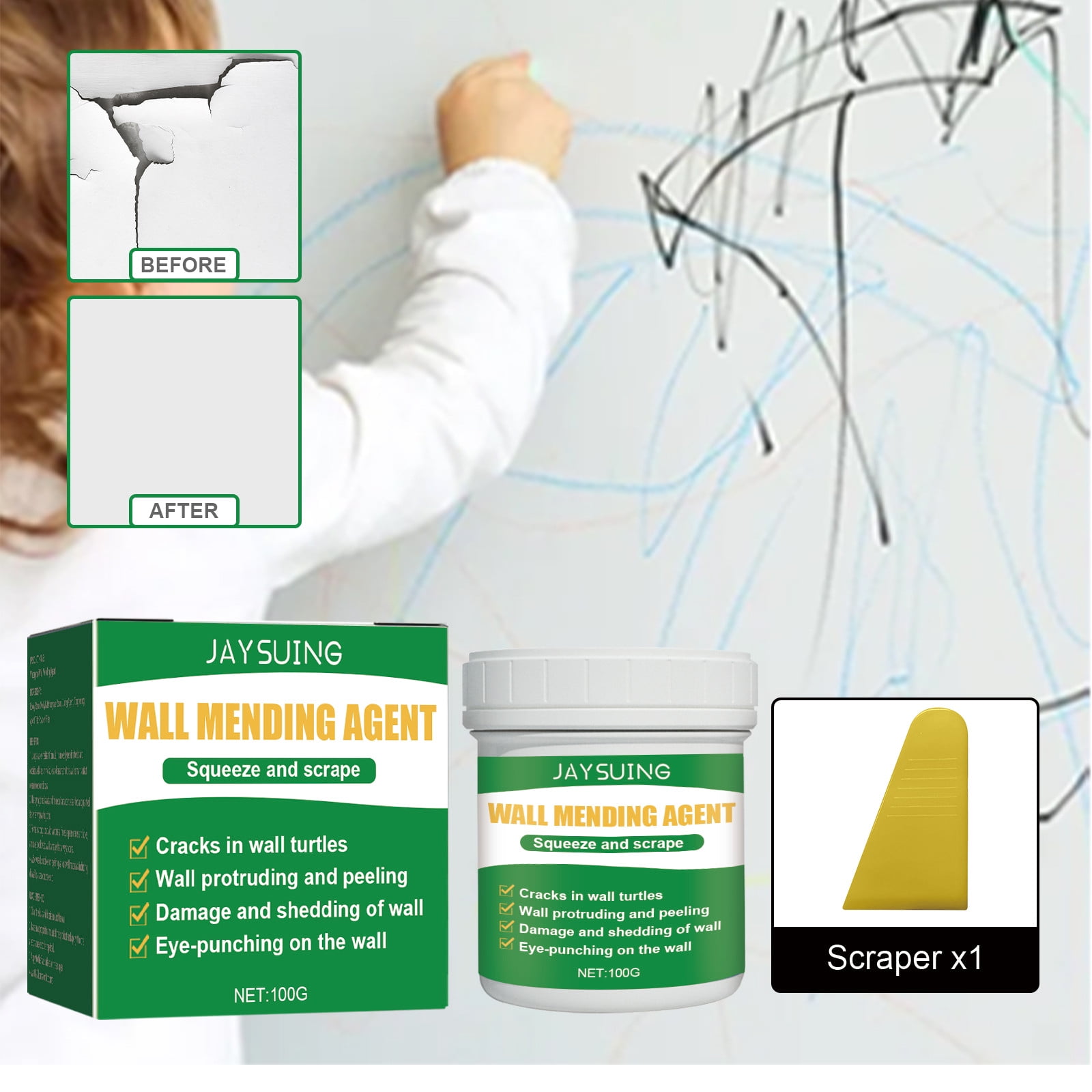 XYAIYT Home Wall Repair Kit Quick Dry Safe Non-Corrosive Mending Paste ...