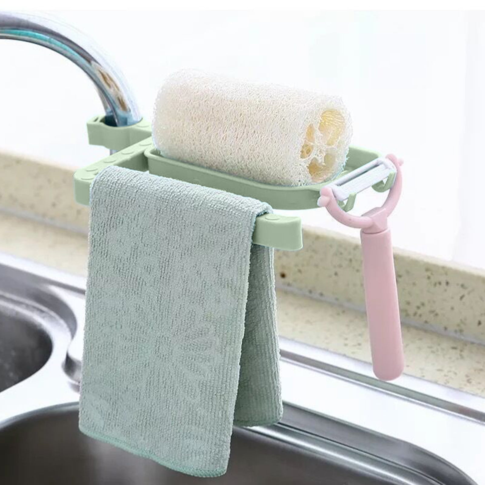 XYAIYT Kitchen Sink Organizer with Sponge Holder Soap Tray Towel Rack Multi functional Space ...