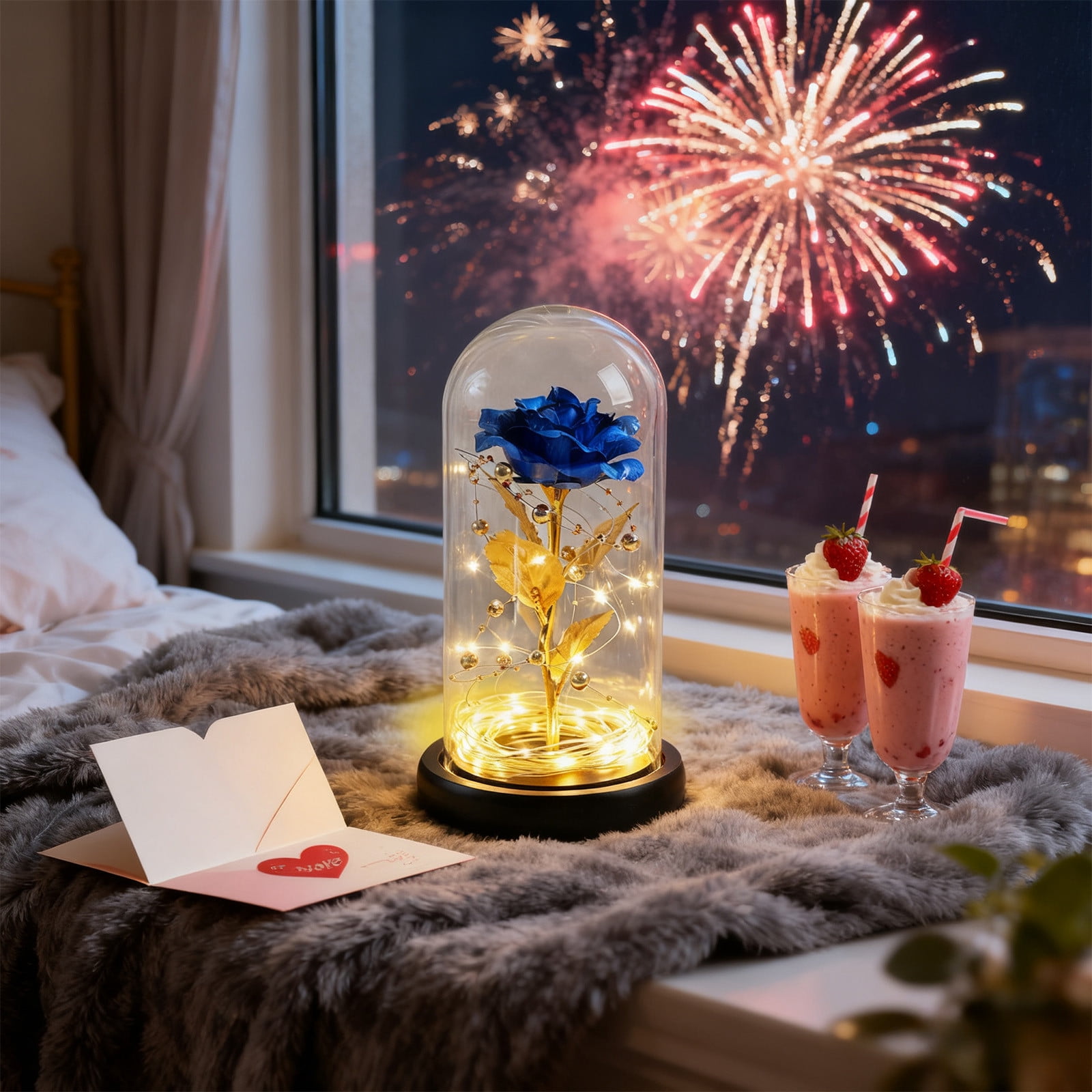 XYAIYT LED Rose Lamp Glass Dome Romantic Night Light Metallic Foil ...