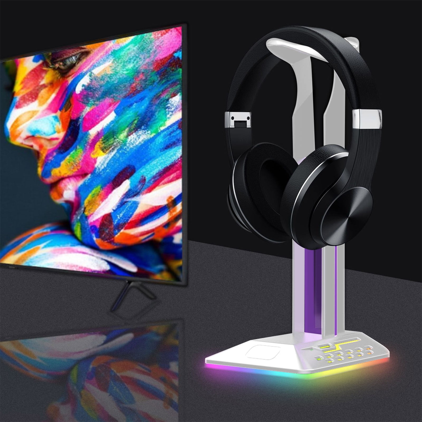 XYAIYT RGB Gaming Headset Stand with 2 USB Charging Ports, Game ...