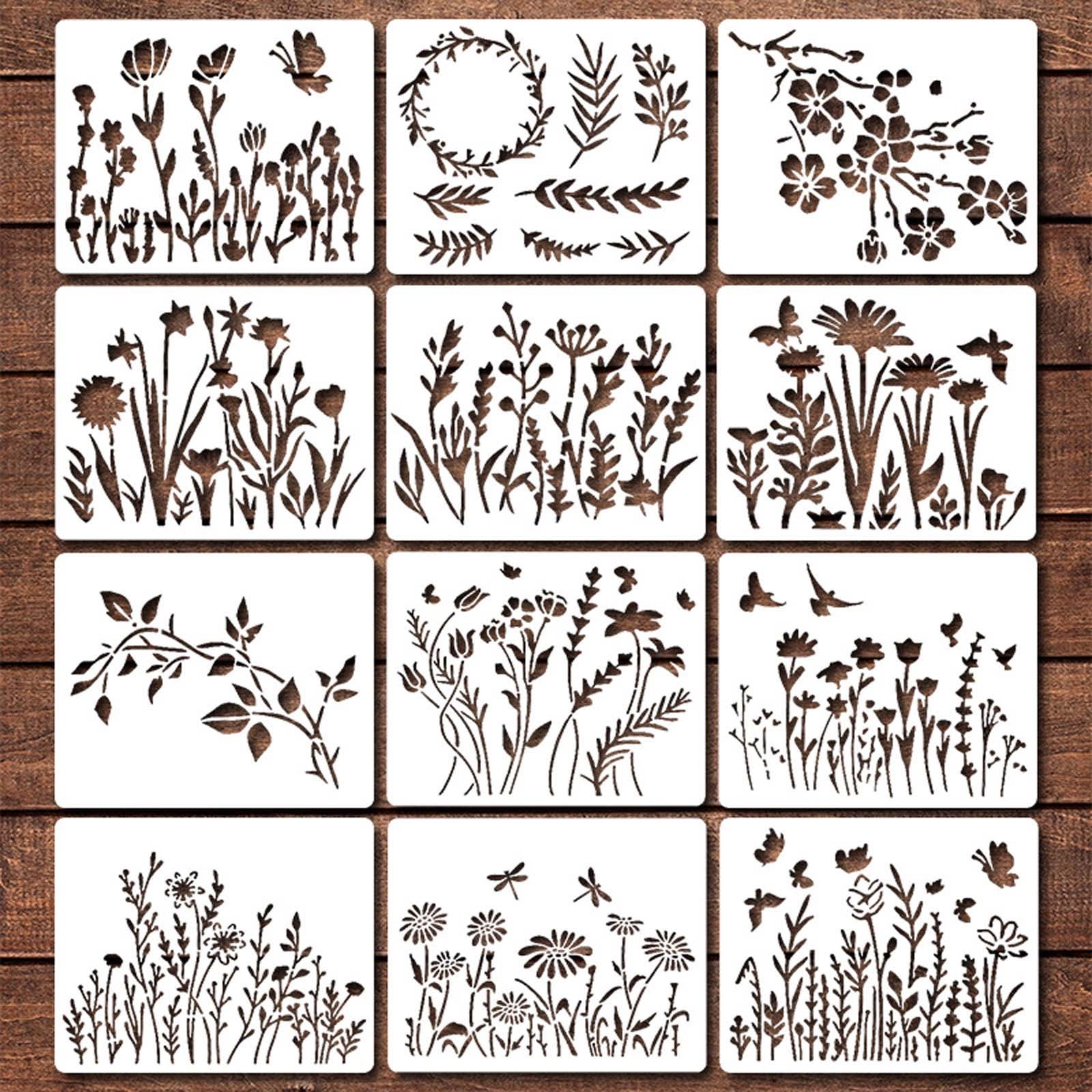 XYAIYT Reusable Large Flower Stencils for Painting Wood,Wall,Canvas DIY ...