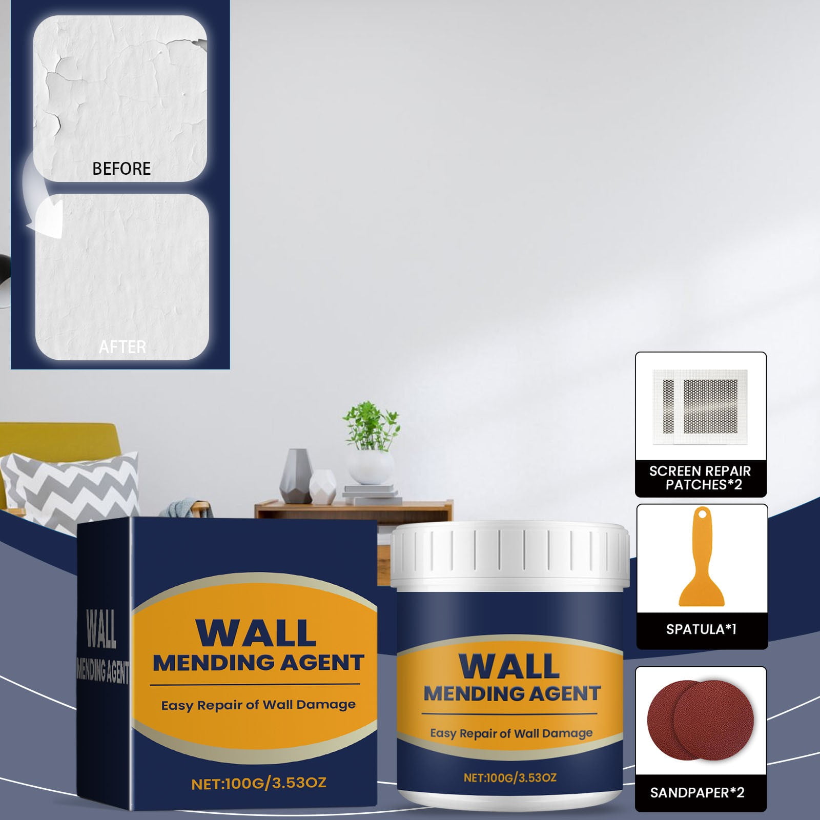XYAIYT Wall Spackle Repair Kit 8.5oz with Scraper and Adhesive Aluminum ...