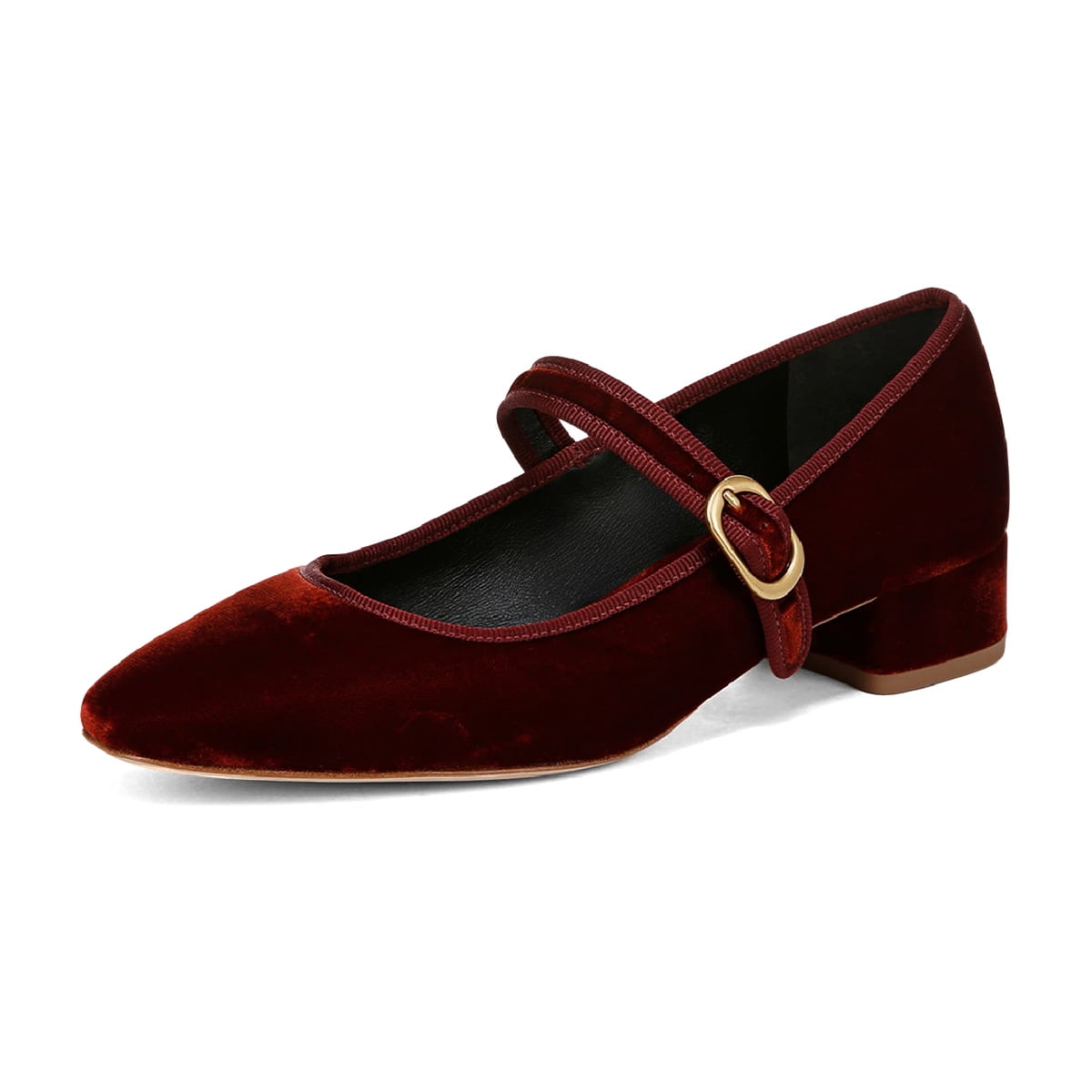 XYD Women Classic Chunky Low Heel Mary Jane Square Closed Toe Buckled ...