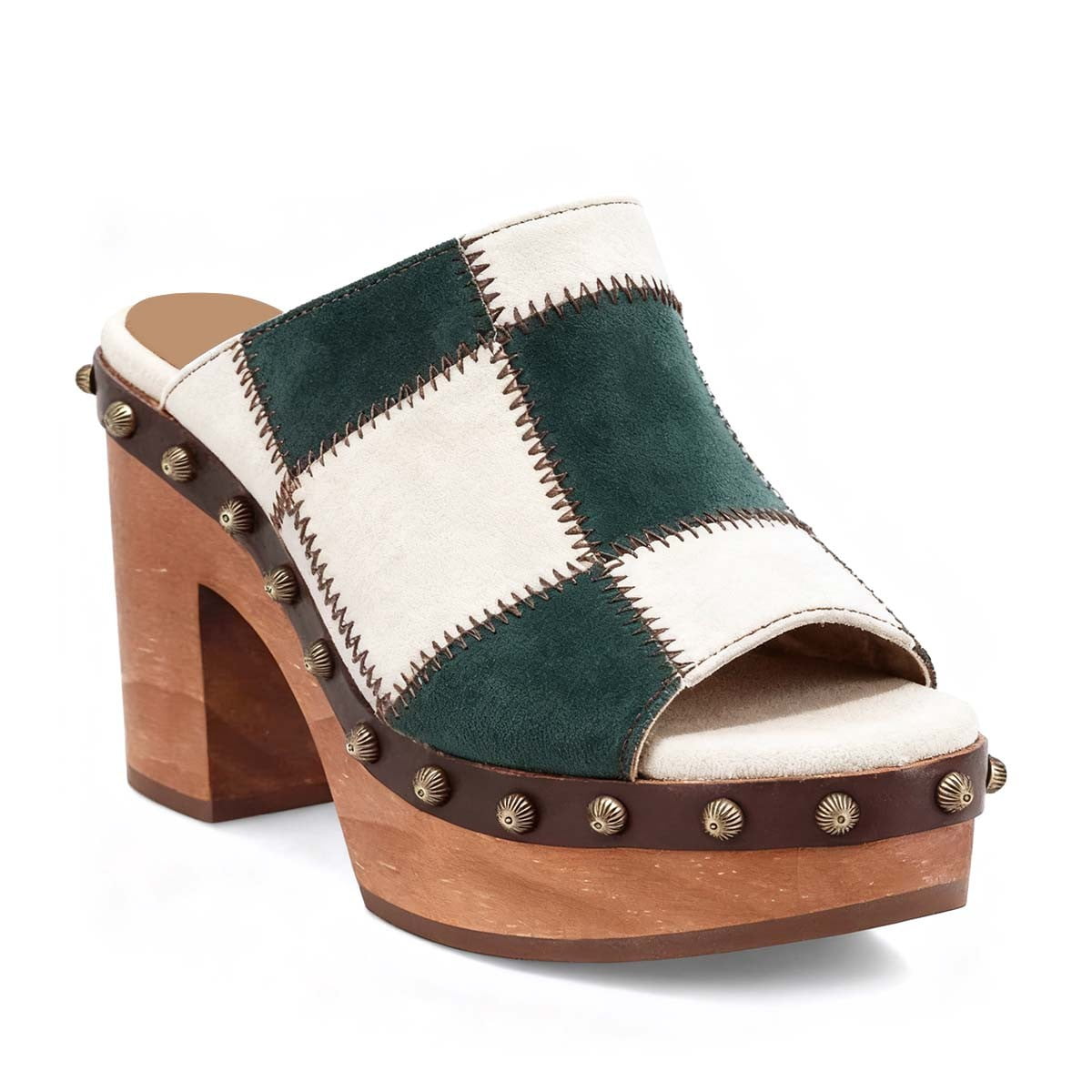 XYD Women Clog Mules Open Toe Multicolor Patchwork Platform Block Heels ...