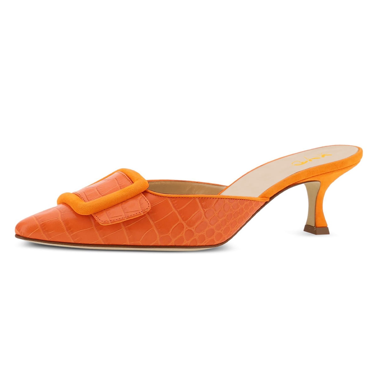 XYD Women Leather Heeled Mules Pointed Closed Toe Buckle Kitten Heel ...
