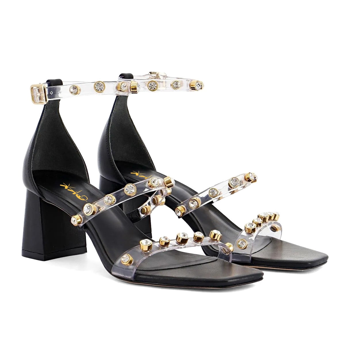 XYD Women Crystal Studs Transparent Strap Sandals Open Toe Ankle Strap ...