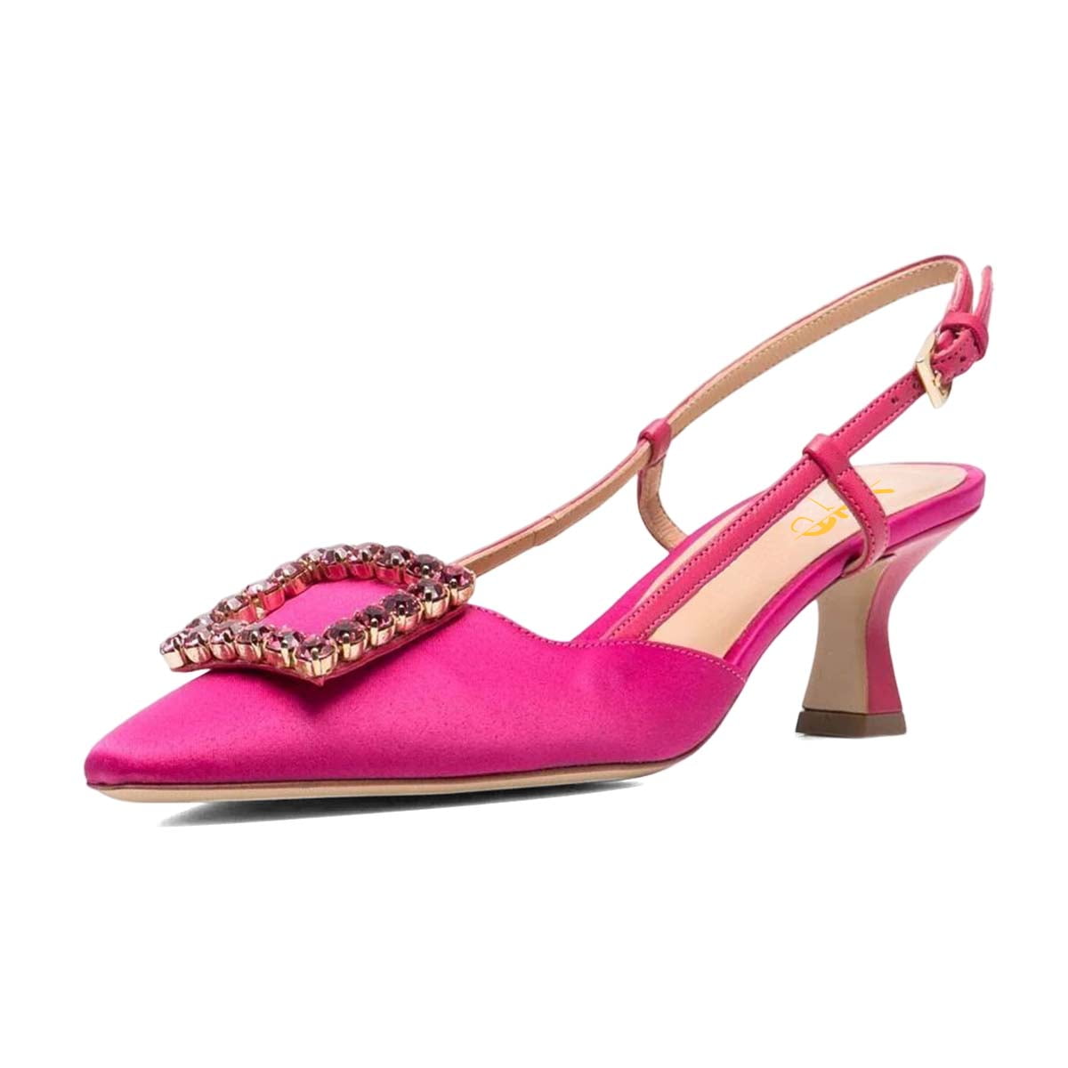 XYD Women Elegant Pointy Closed Toe Rhinestone Buckle Slingback Low ...
