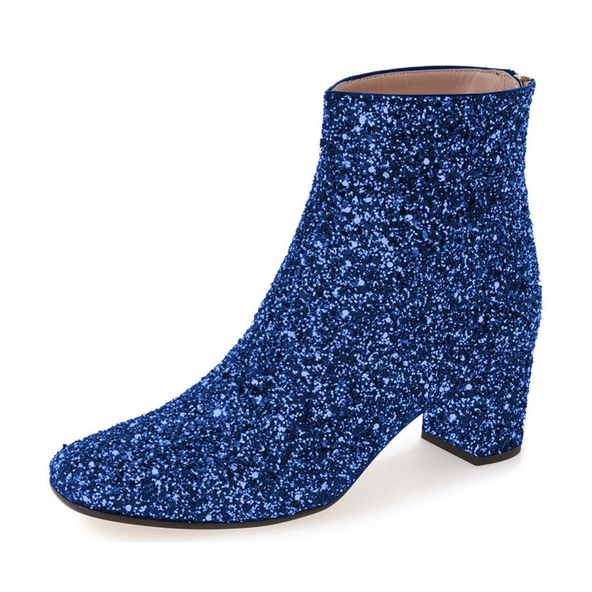XYD Women Fashion Glitter Block Low Heel Ankle Boots Back Zipper Round ...