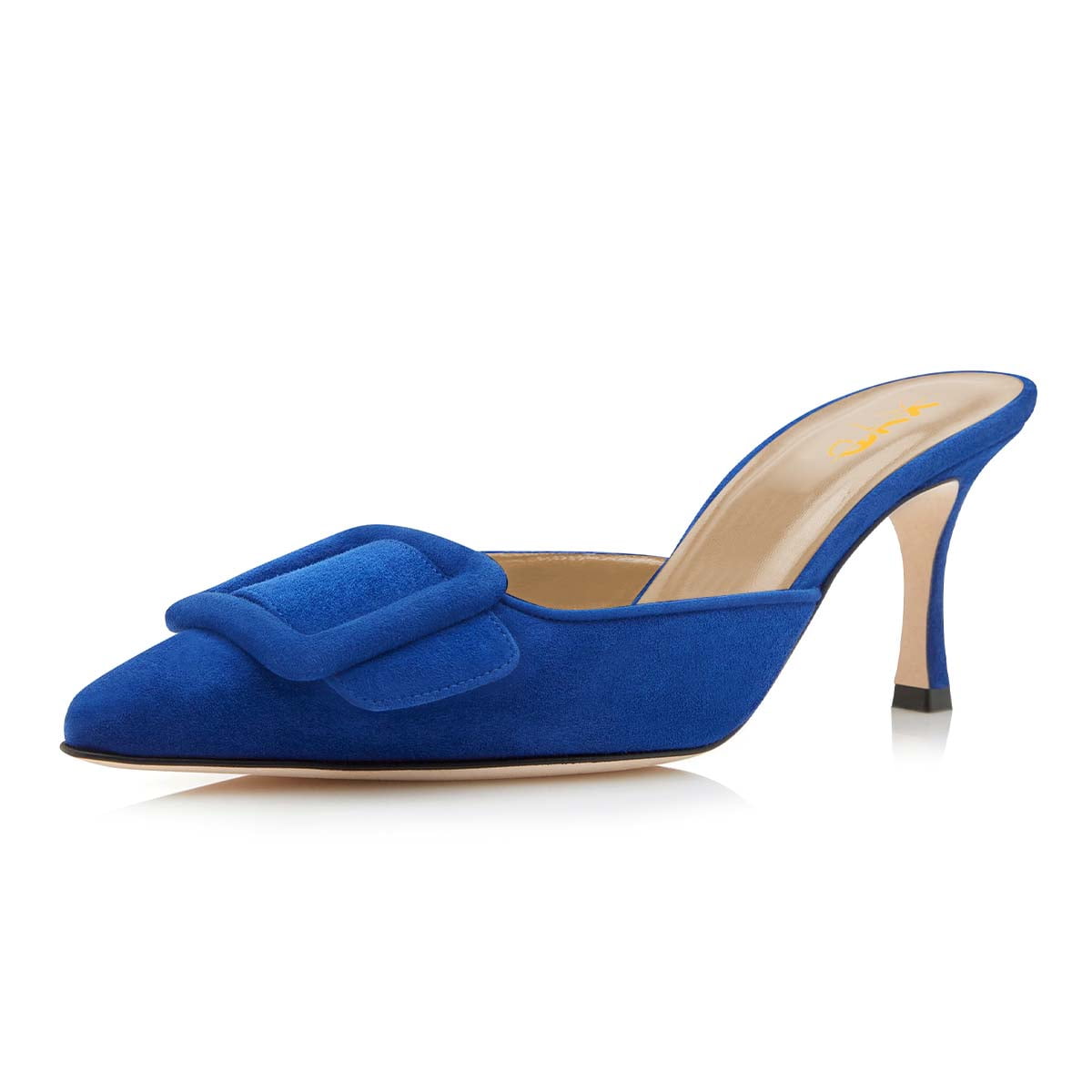 XYD Women Fashion Oversized Buckle Pointy Closed Toe Mules Thin High ...