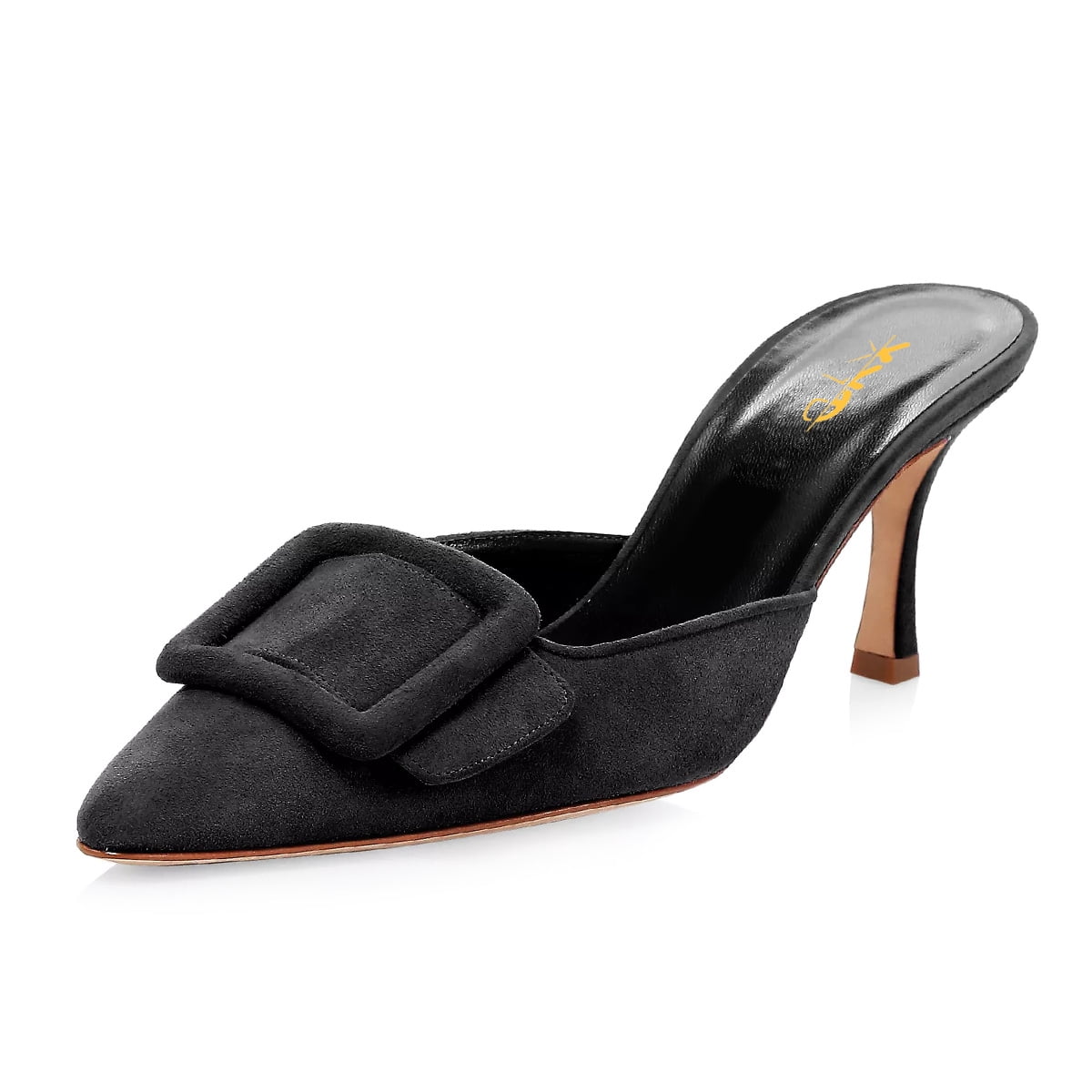 XYD Women Fashion Oversized Buckle Pointy Closed Toe Mules Thin High ...