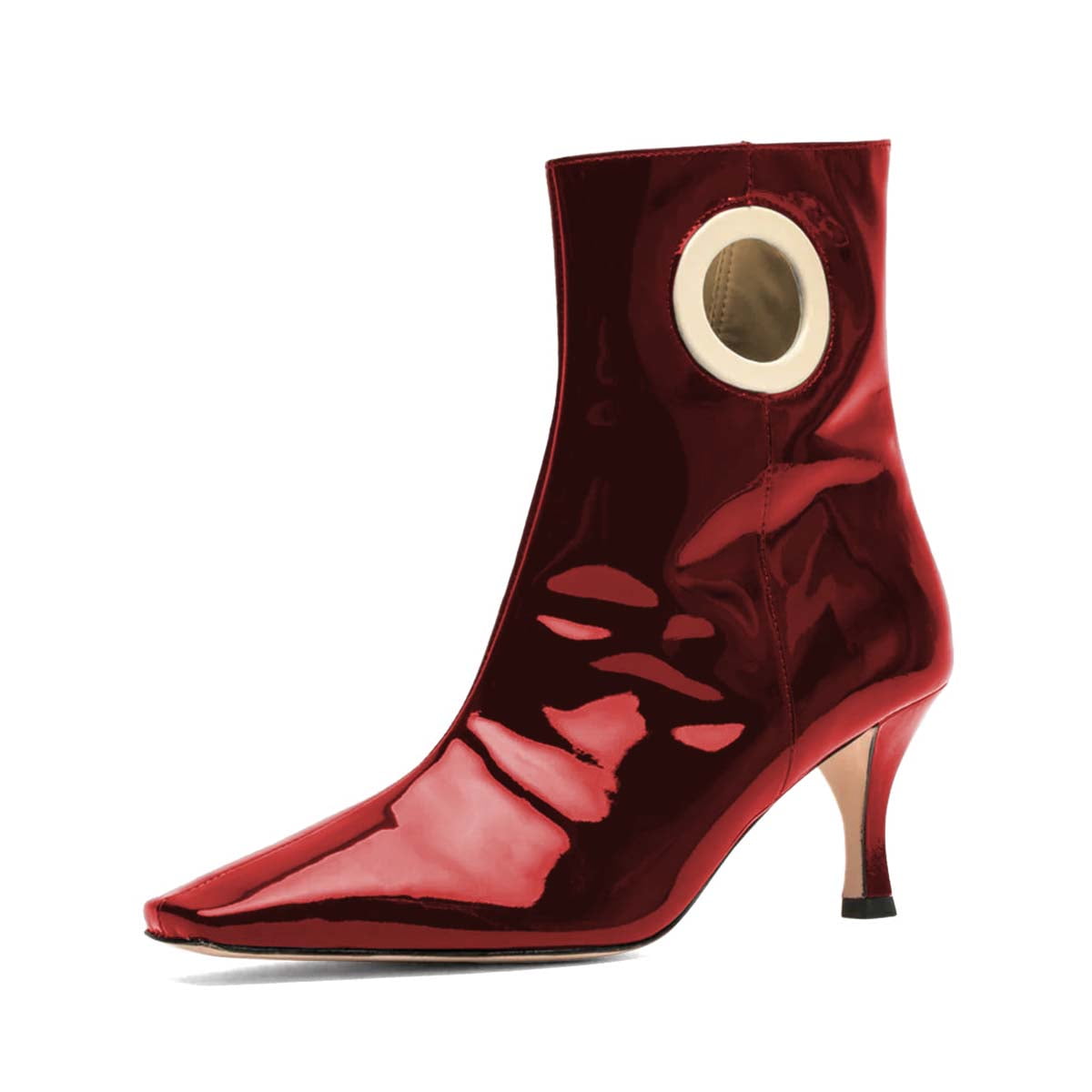 XYD Women Glossy Kitten Low Heel Ankle Boots Hole Patent Leather Square ...