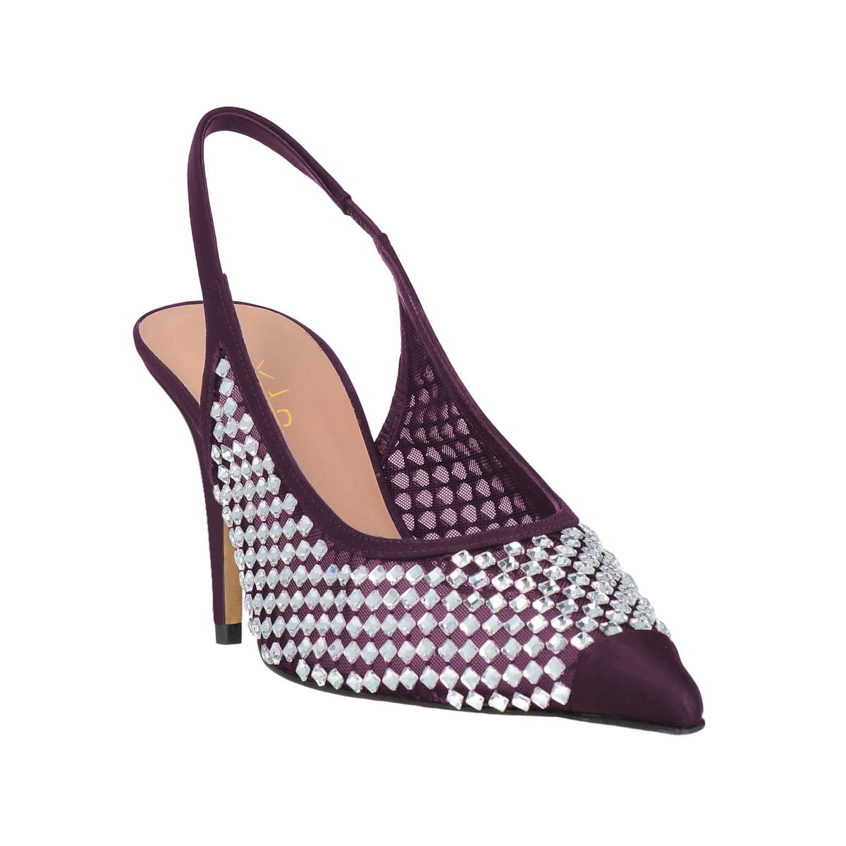 XYD Women Rhinestone Studs Sheer Mesh Slingback Pumps Pointed Toe Mid ...
