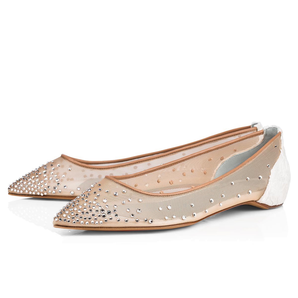 XYD Women Rhinestones Studded Mesh Pointy Closed Toe Ballet Flats Slip ...