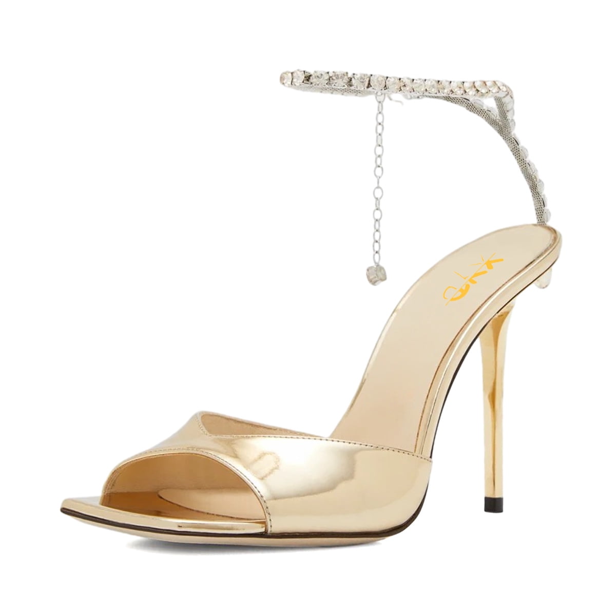 XYD Women Sparkle Crystal Stiletto Heels Sandals Ankle Strap Square ...