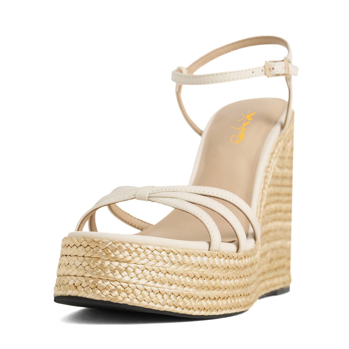 XYD Women Straw Wedge Platform High Heels Sandals Round Open Toe Ankle ...