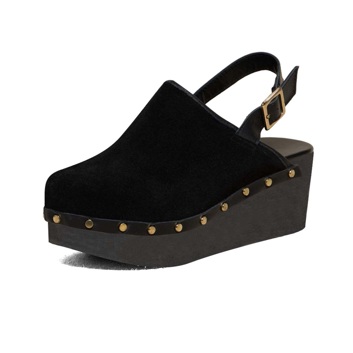 XYD Women Studded Round Closed Toe Slingback Buckle Sandals Wedge Heel ...