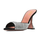 XYD Women Trendy Sparkle Rhinestone Studs Mules Pointy Open Toe Flared ...