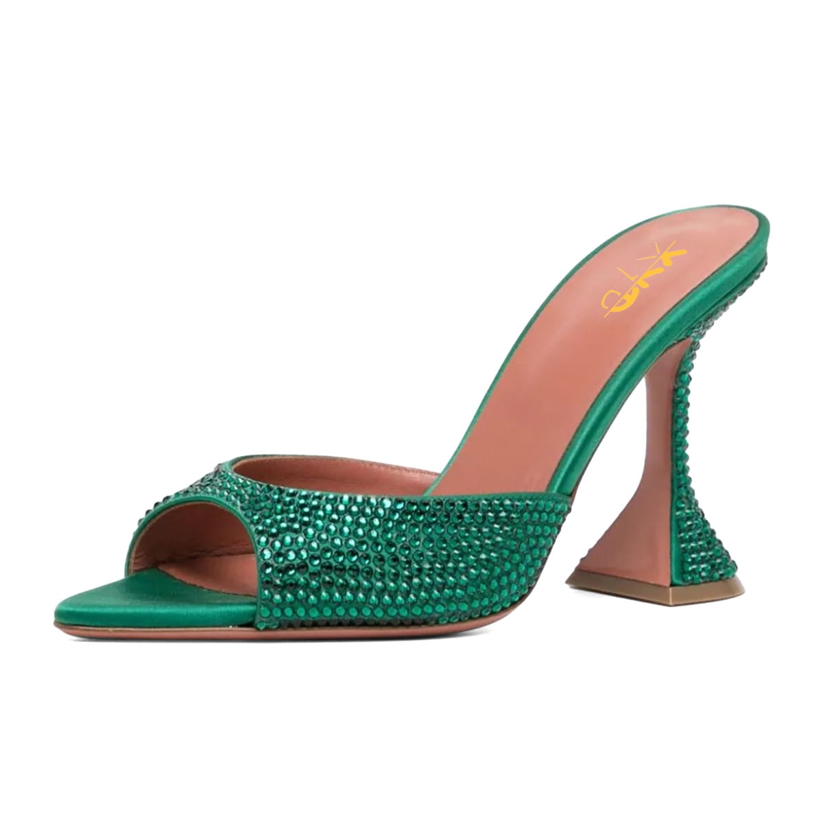 XYD Women Trendy Sparkle Rhinestone Studs Mules Pointy Open Toe Flared ...