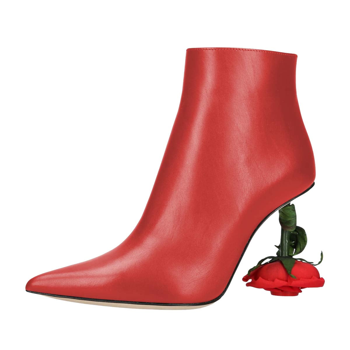 XYD Women' Unique Rose Heel Ankle Boots Zipper Pointed Toe Booties ...