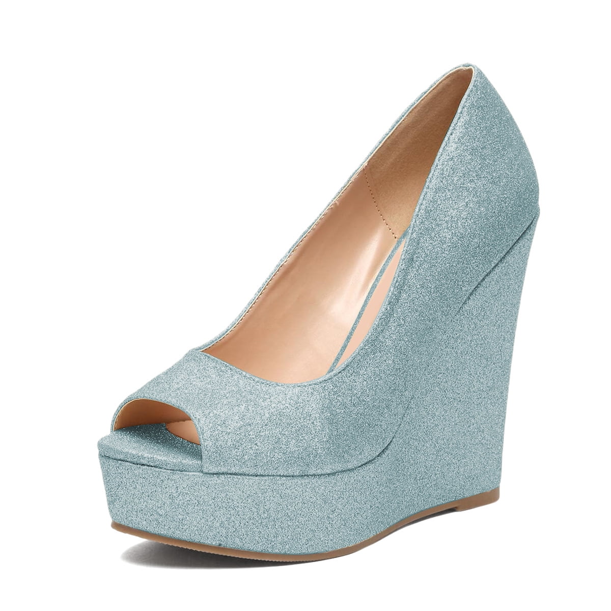 XYD Women Wedges Super High Heels Peep Open Toe Glitter Pumps Platform ...