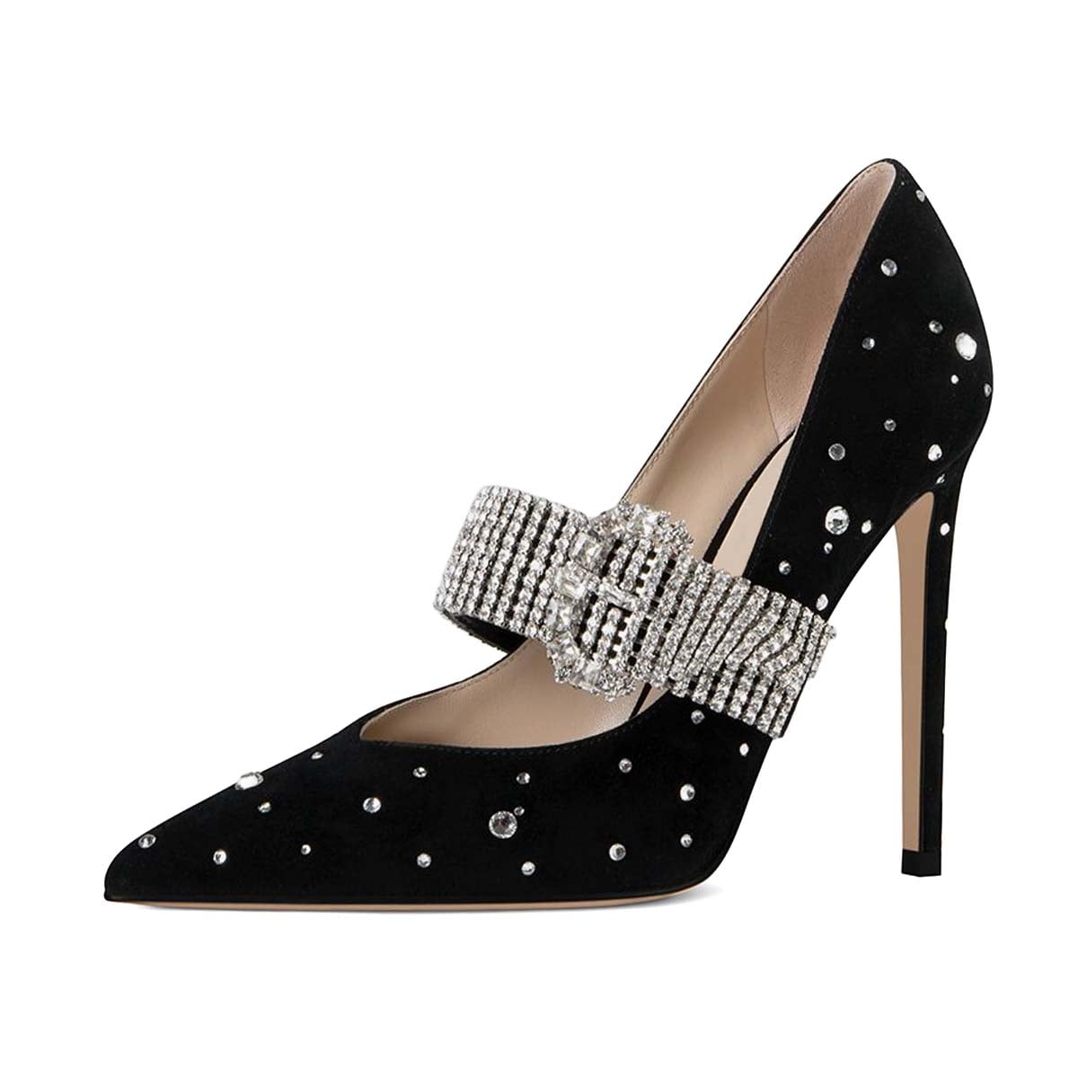 XYD Womens Sparkly Rhinestone Pumps Crystal Buckle Strap Stiletto High ...