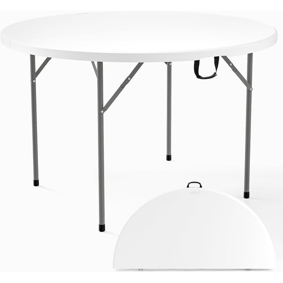 XYGOO White 48" Round Bi-Folding Commercial Table, 4 Feet Portable ...