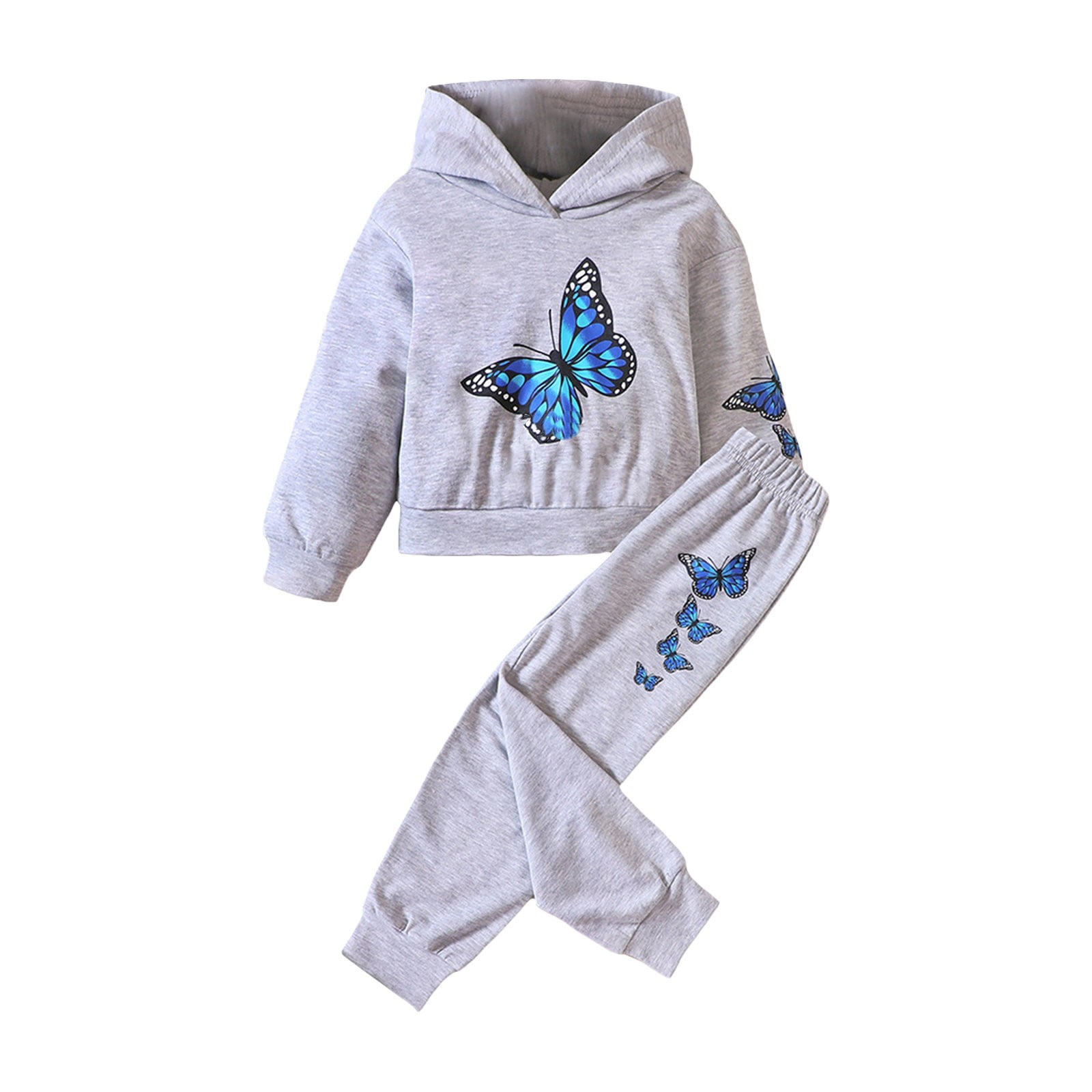 XYIJANI 2 Piece Outfits Toddler Girl Butterfly Print Long Sleeve Hoodie ...