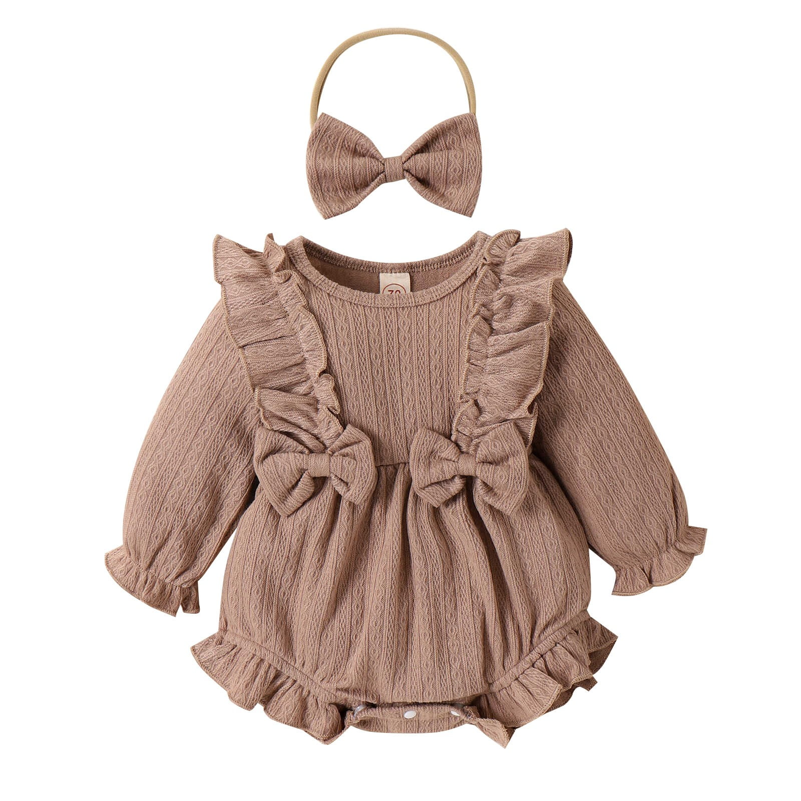 XYIJANI Clearance 0-3 Months Baby Girl Clothes Newborn Baby Girls Bow Long Sleeve Outsie ...