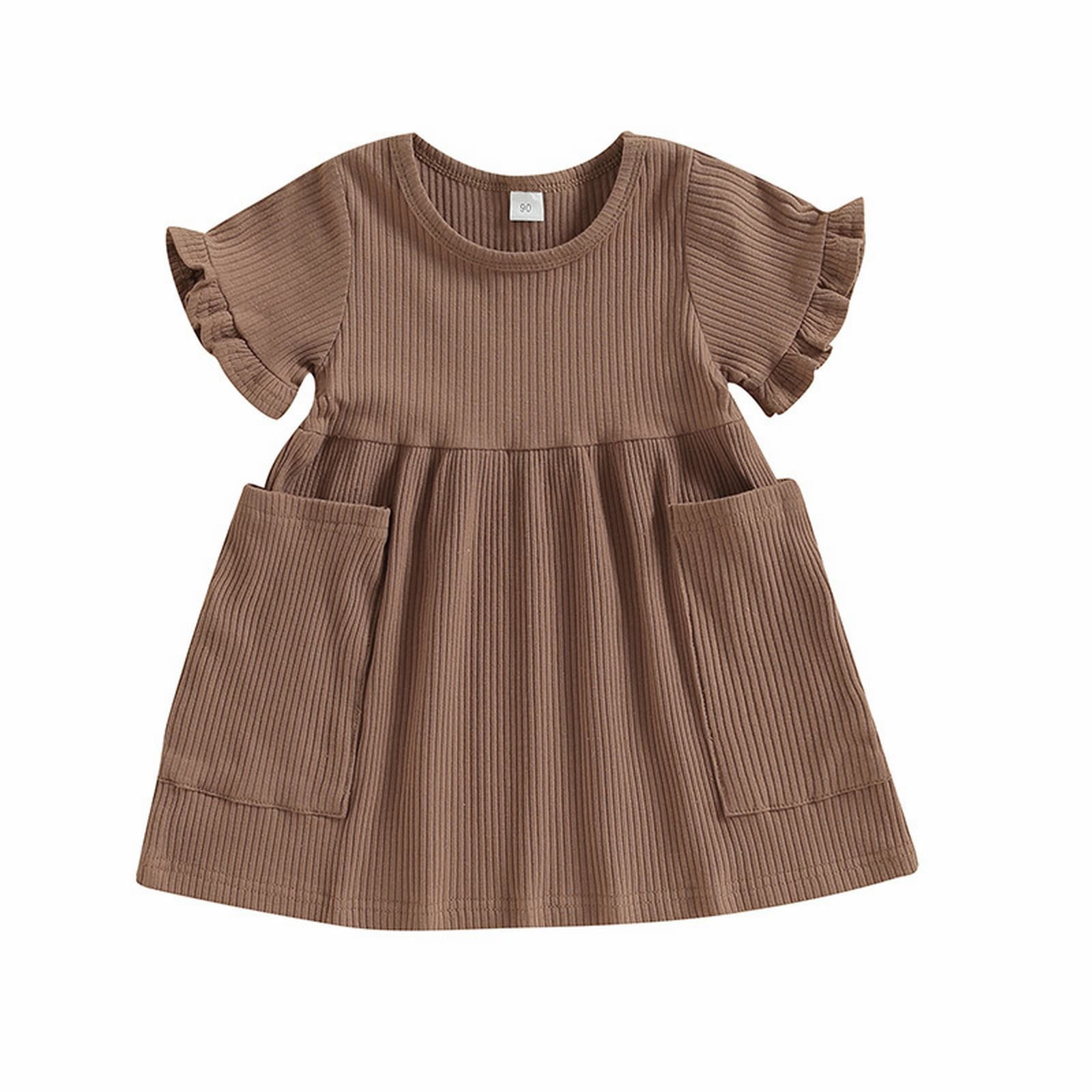 XYIJANI Dresses for Girls Girls Solid Color Simple Strip Pocket Lace ...