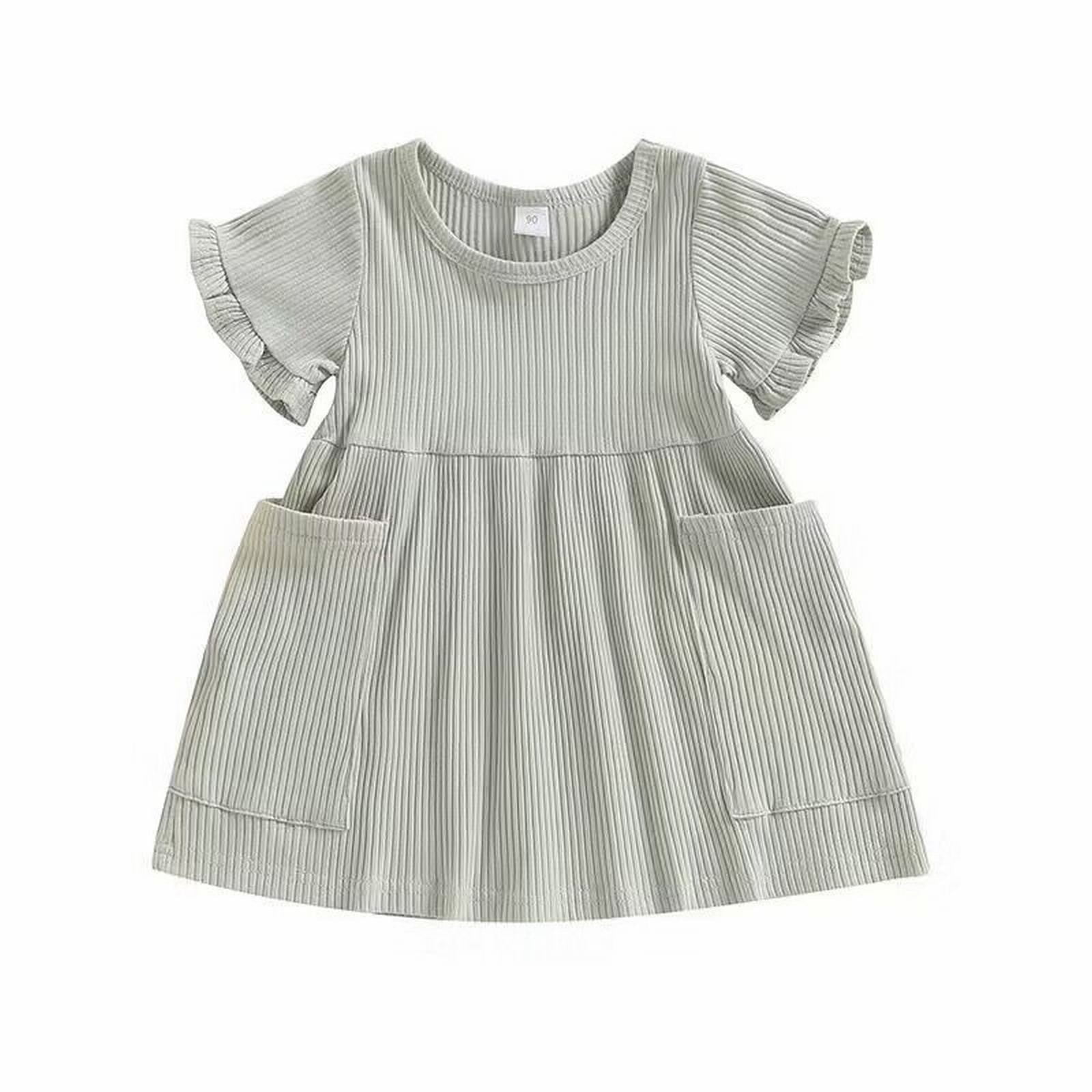 XYIJANI Girls' Dresses Girls Solid Color Simple Strip Pocket Lace Short ...