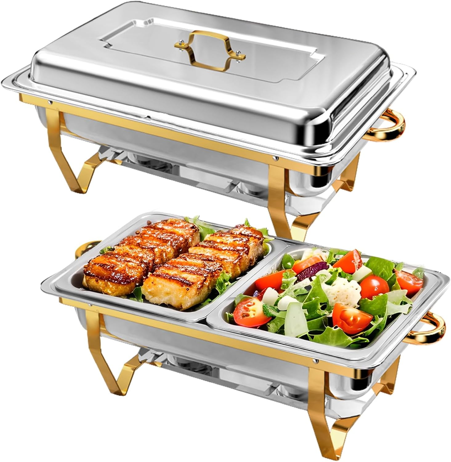 XYJBHB 2 Pack 8QT Chafing Dish Buffet Sets, Stainless Steel Golden ...