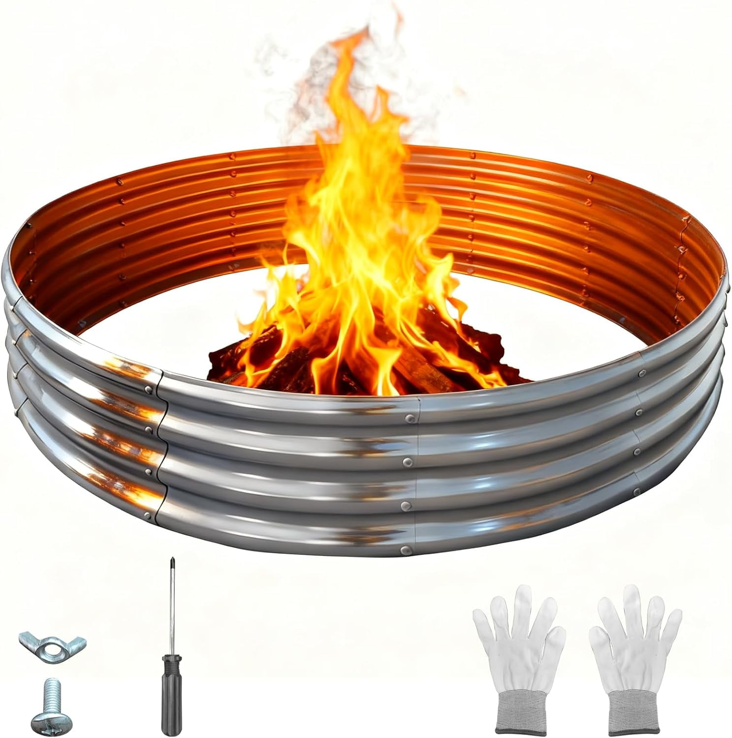 XYJBHB 5FT Diameter Camp Fire Ring Pit, Heavy Duty Galvanized Steel ...