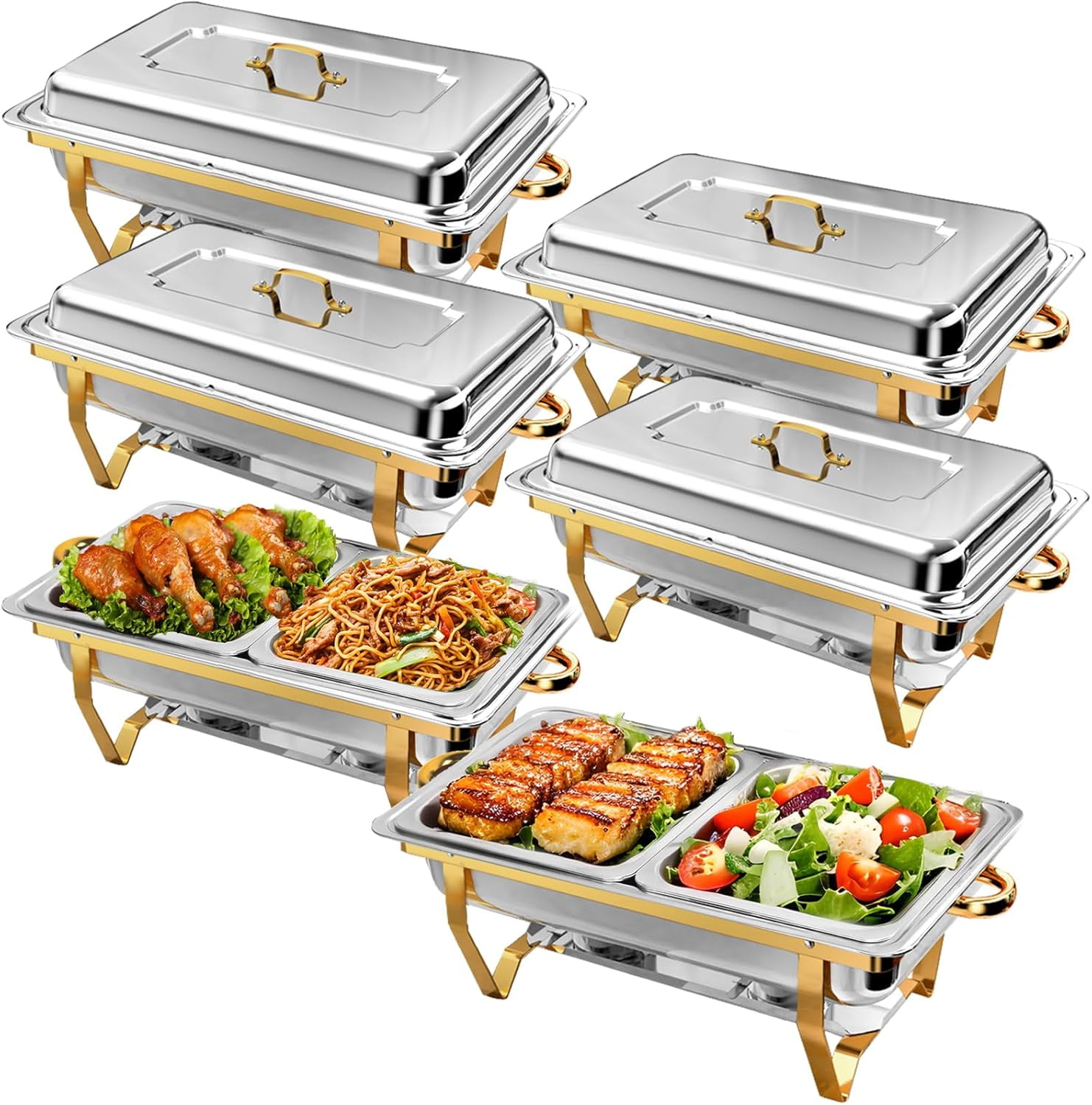 XYJBHB 6 Pack 8QT Chafing Dish Buffet Sets, Stainless Steel Golden ...