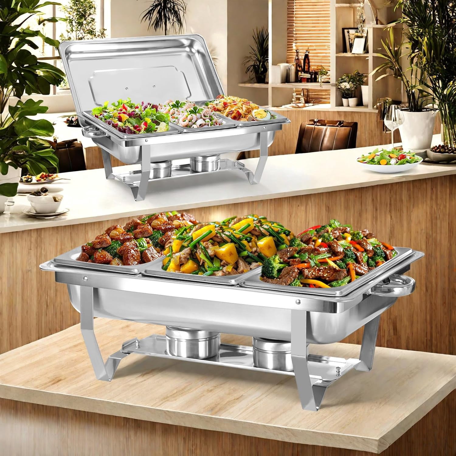 XYJBHB Chafing Dish Buffet Set, 8QT Foldable Buffet Server Food Warmer ...