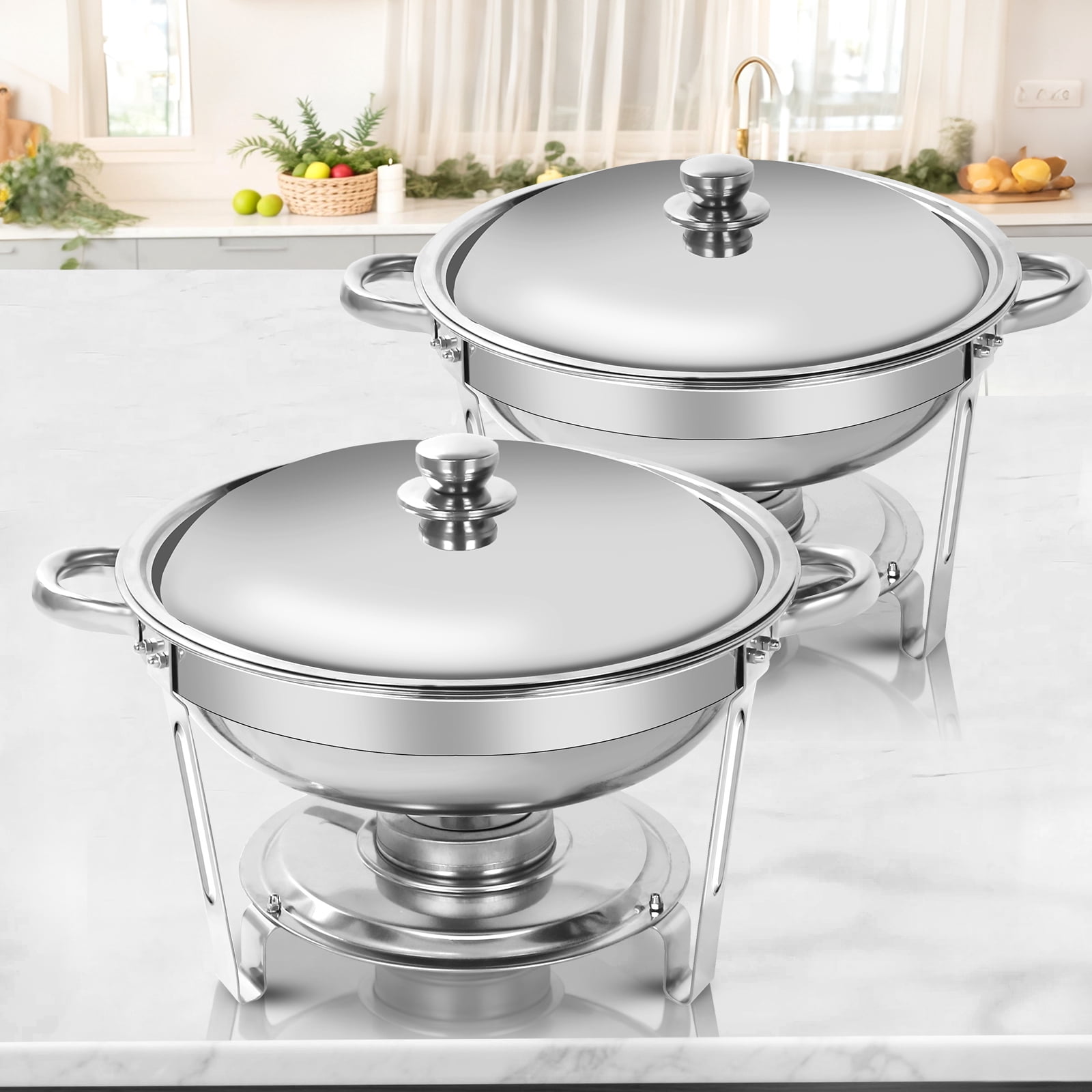 XYJBHB Round Chafing Dish Buffet Set, 5QT Buffet Server Food Warmer ...