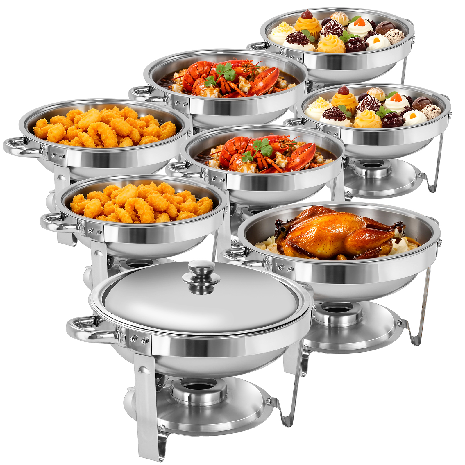 XYJBHB Round Chafing Dish Buffet Set, 5QT Buffet Server Food Warmer ...