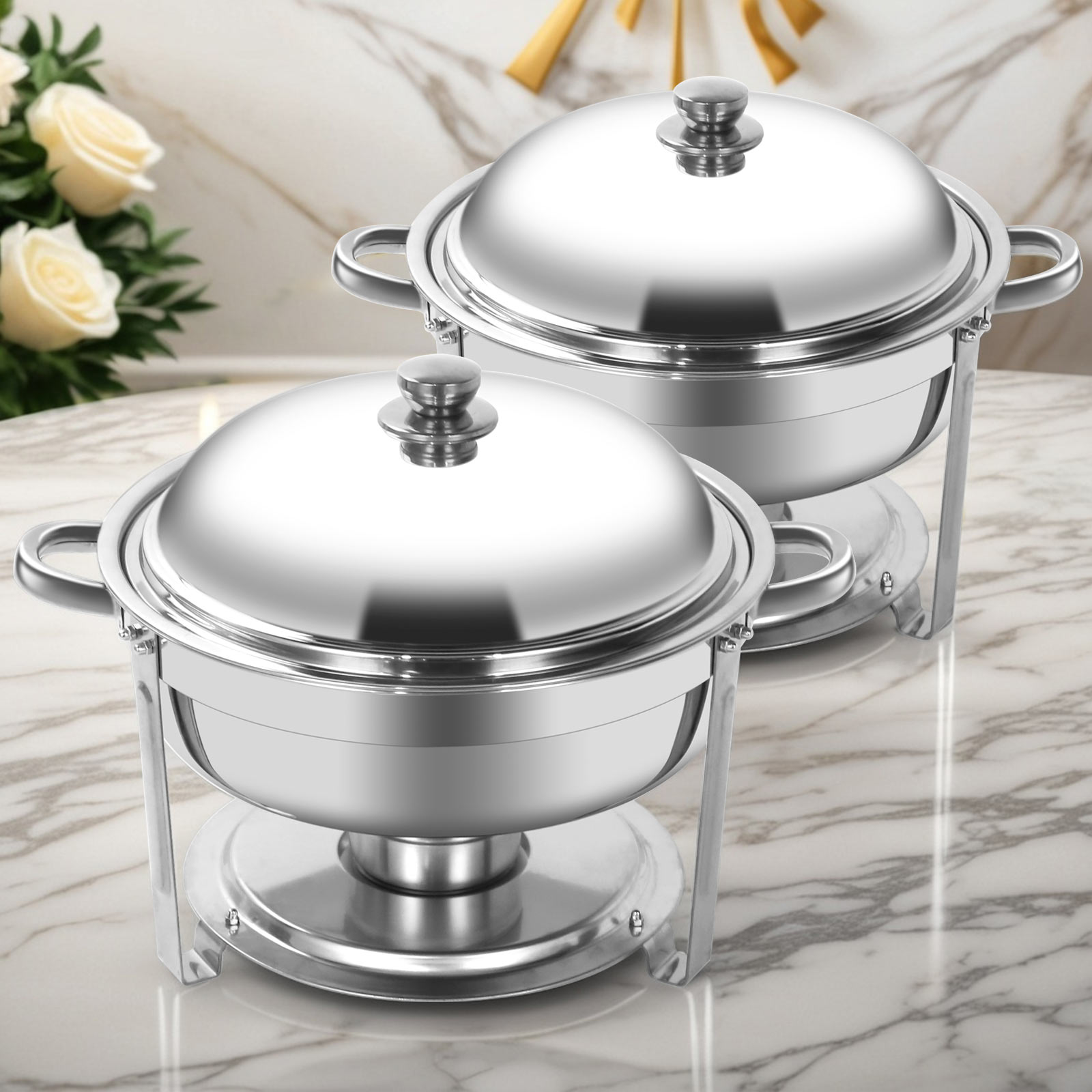 XYJBHB Round Chafing Dish Buffet Set, 6QT Buffet Server Food Warmer ...