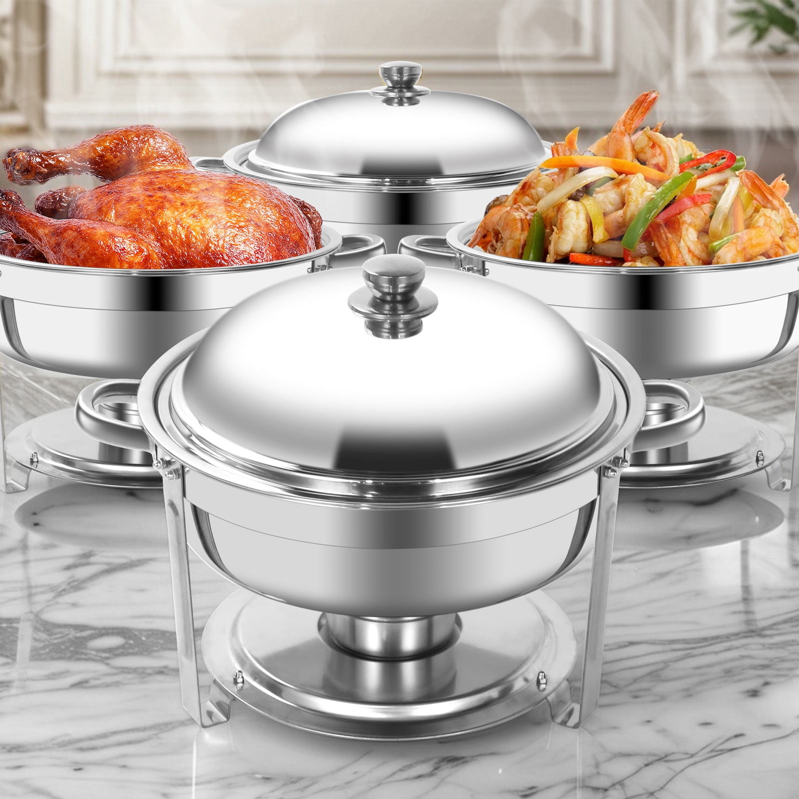 XYJBHB Round Chafing Dish Buffet Set, 6QT Buffet Server Food Warmer ...