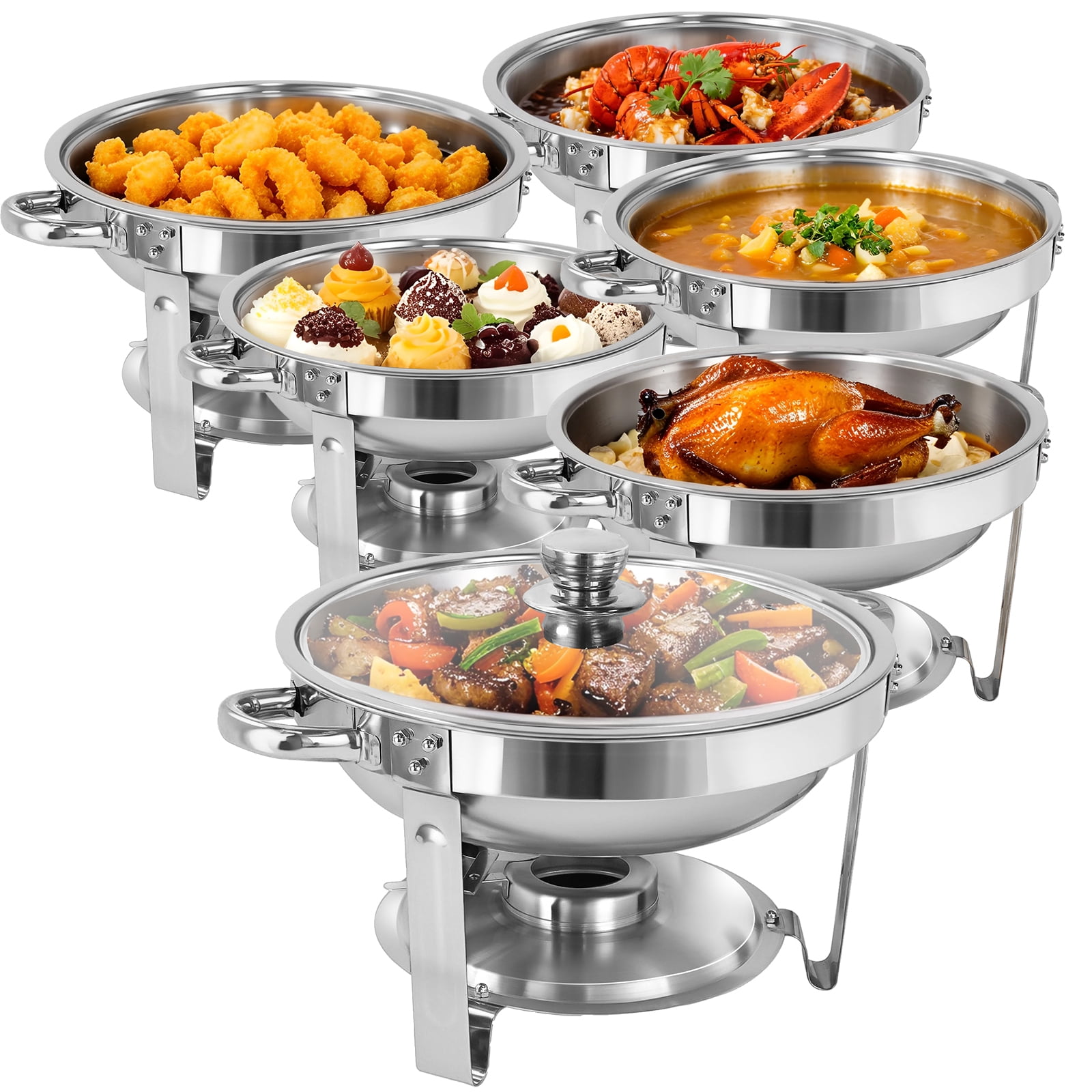 XYJBHB Round Chafing Dish Buffet Set with Glass Lid, 5QT Visable Buffet ...