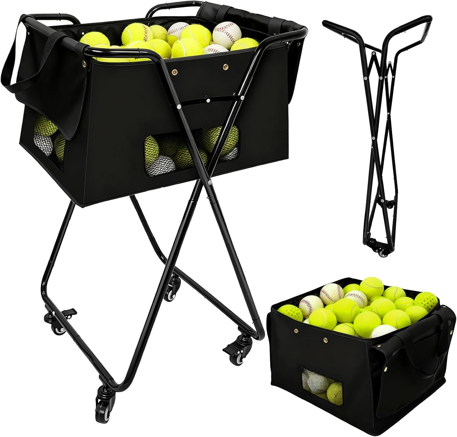 XYJBHB Tennis Ball Hopper Cart with 4 Wheels，Foldable Large Capacity ...