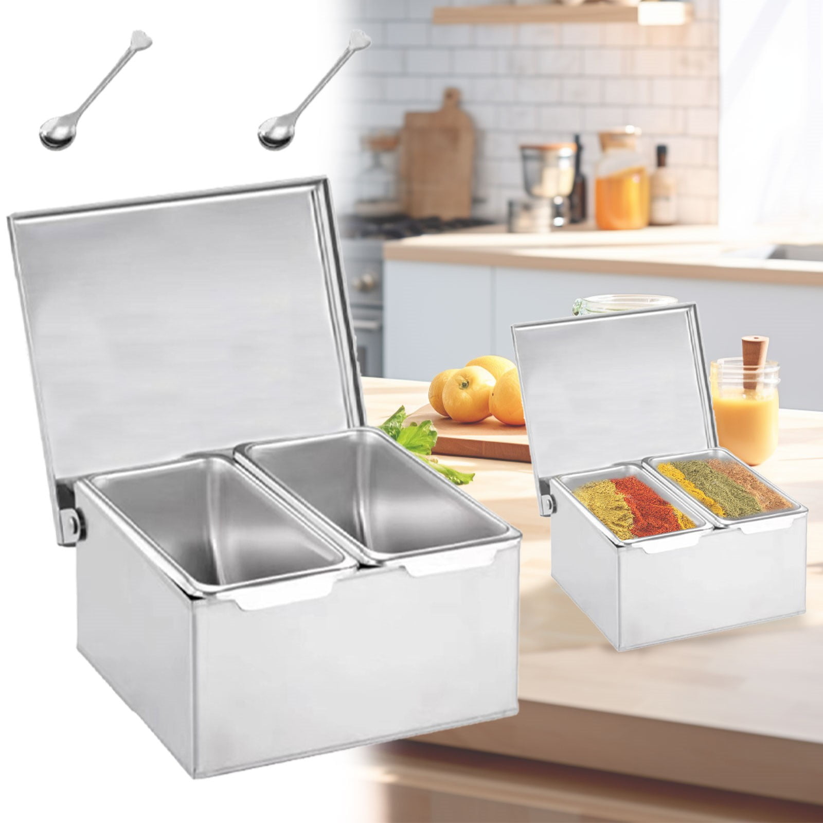 XYKA 2 Compartment Trays Stainless Detachable Topping Station with Lid ...