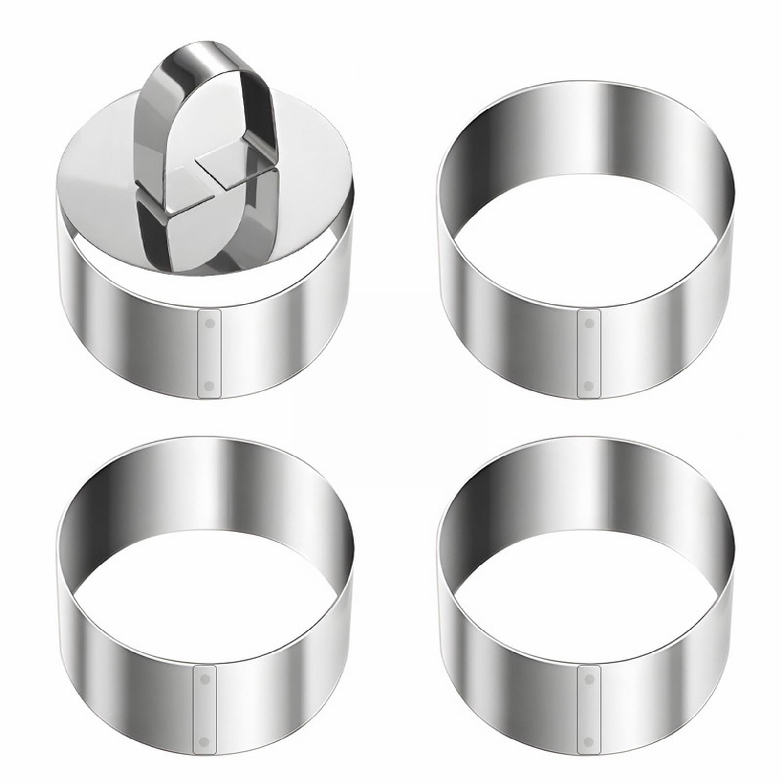 XYKA 4 Pcs Stainless Round Cooking Rings with 1 Pusher 3 Inch Food for ...