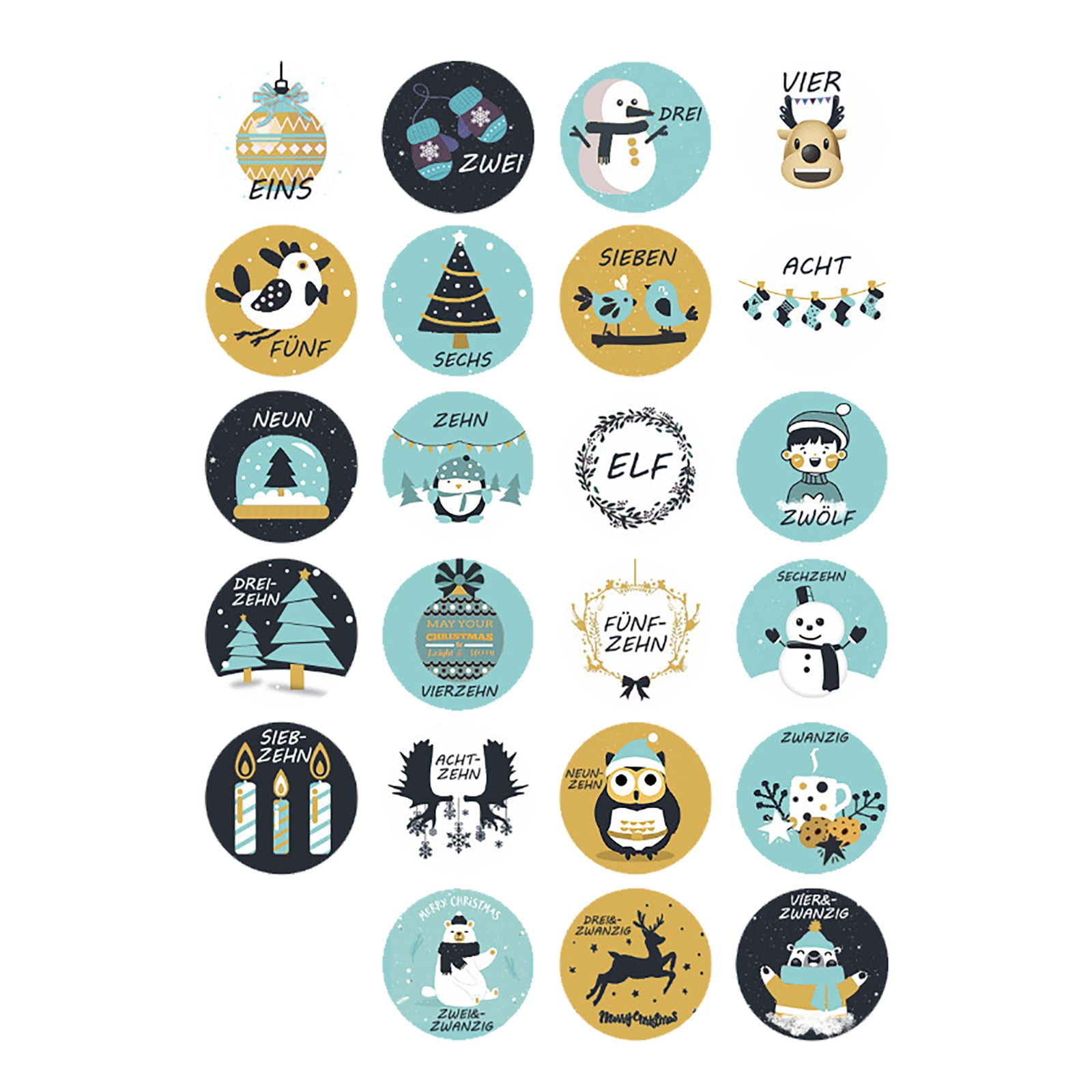 XYKA Christmas Sticker Number 24 Countdown Sticker Santa Snowman Wall ...