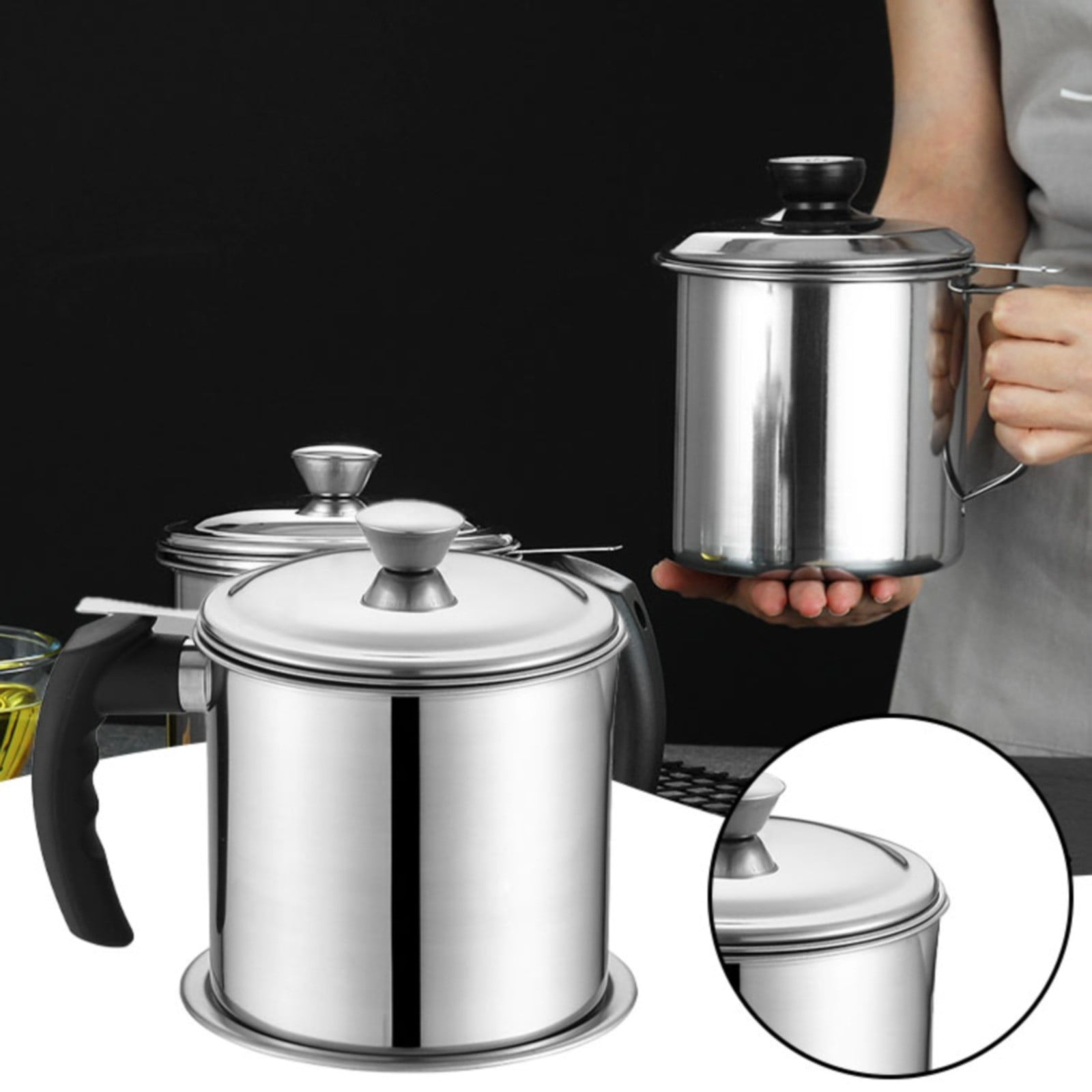 XYKA Cooking Oil Container with Mesh Strainer and Anti-Slip Tray 1.4L ...