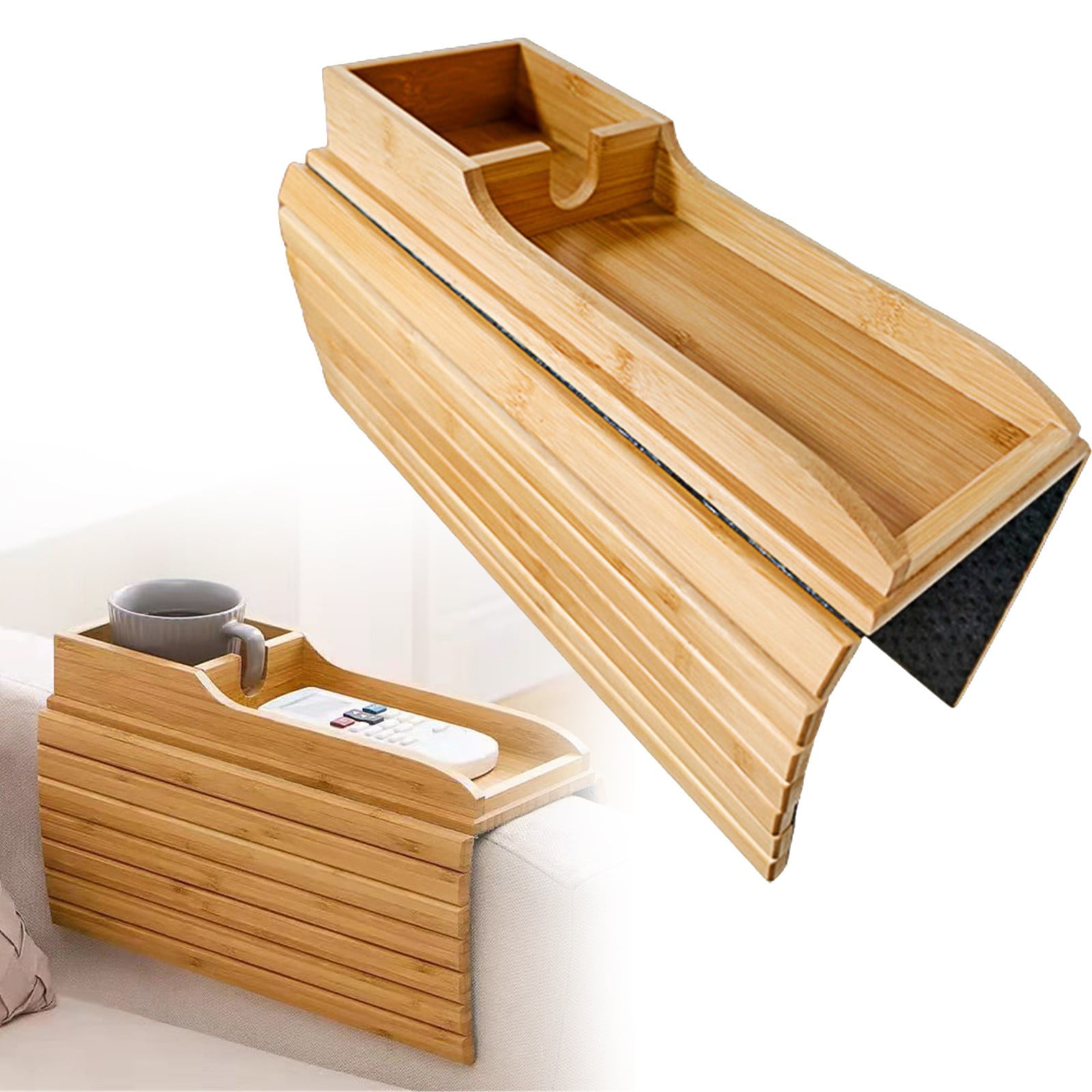 XYKA Couch Cup Holder Bamboo Sofa Armrest Tray 2 in 1 Detachable Sofa ...