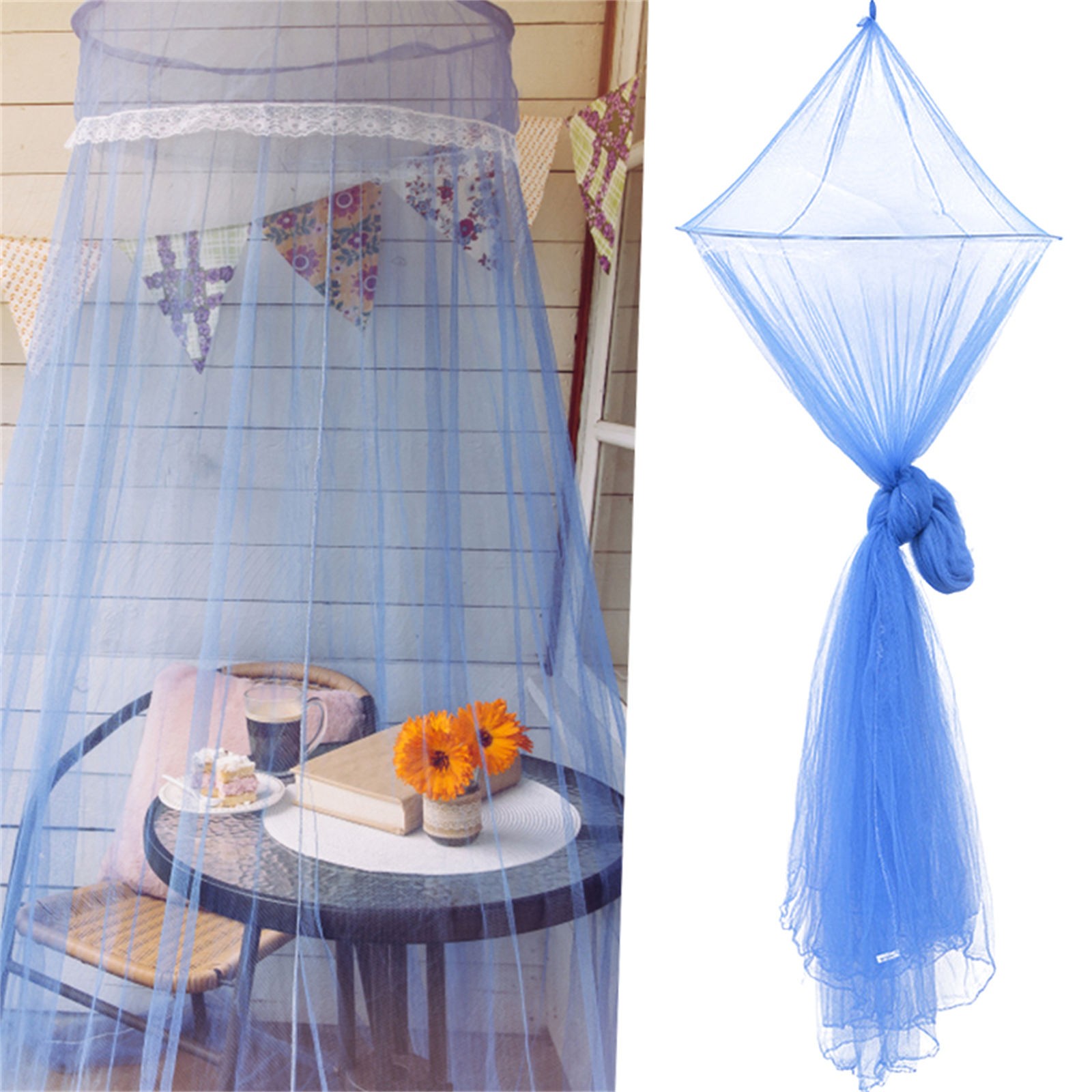XYKA Elegant Blue Round Bed Canopy Net for Kids Adults Net Polyester ...
