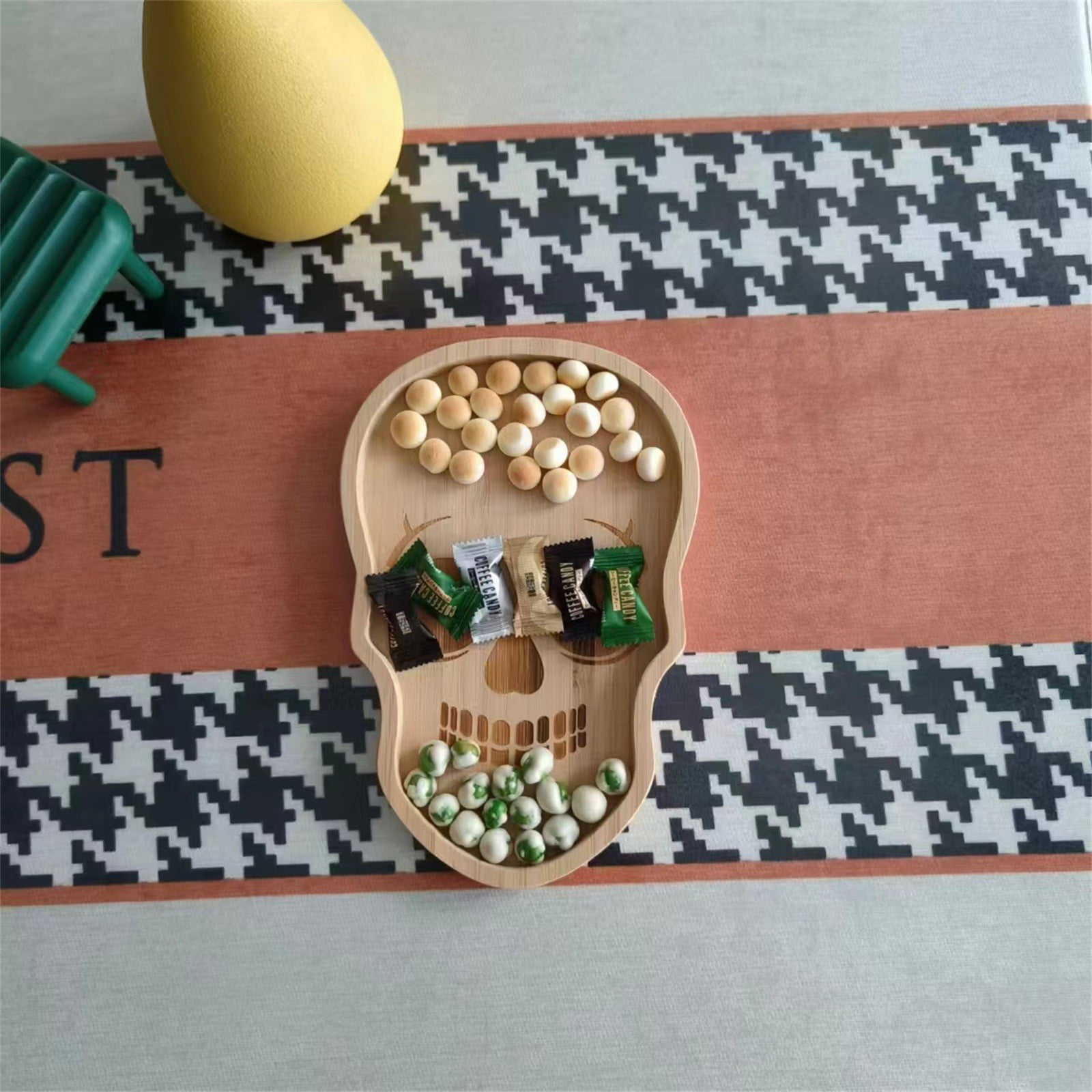XYKA Halloween Snack Tray Pumpkin Bat Serving Tray Solid Wood Dinner ...