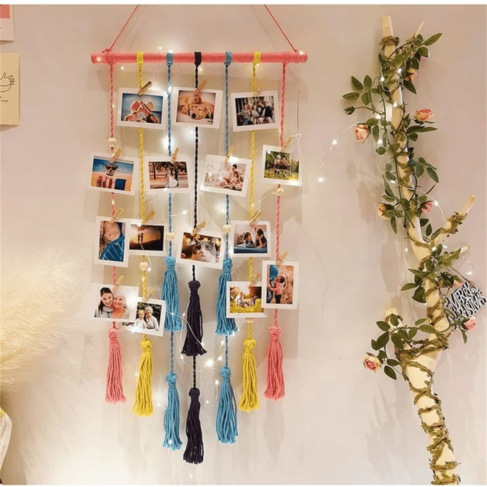XYKA Hanging Photo Display Wall Decor with String Lights,Hanging Photo ...