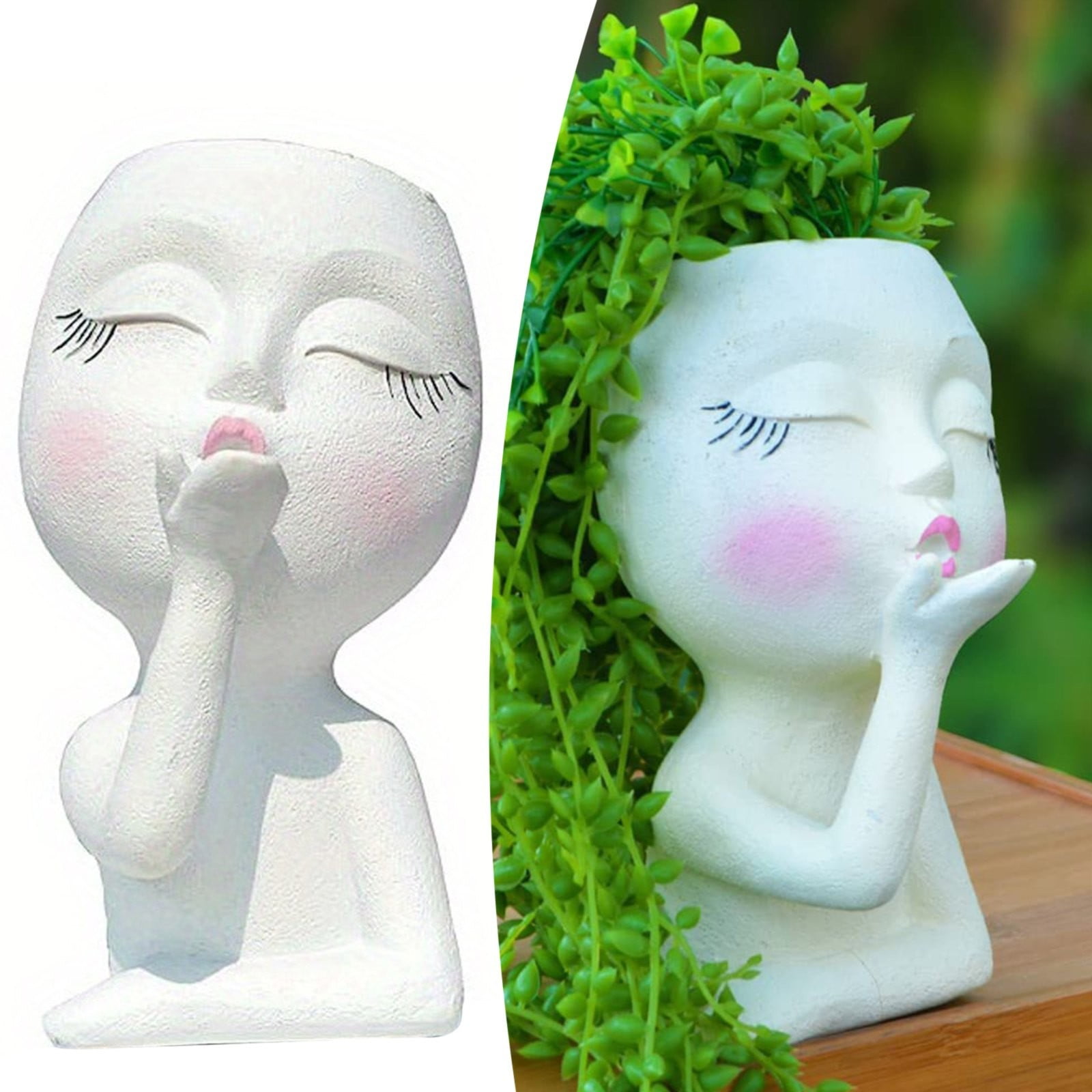 XYKA Head Planter Face Flower Pot Planter Head Statue Flowerpot Girl ...