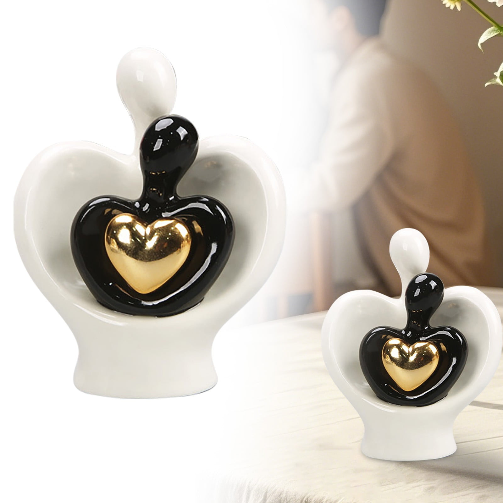 XYKA Hugging Couple Ceramic Statue, Elegant Modern Style Lover Figurine ...